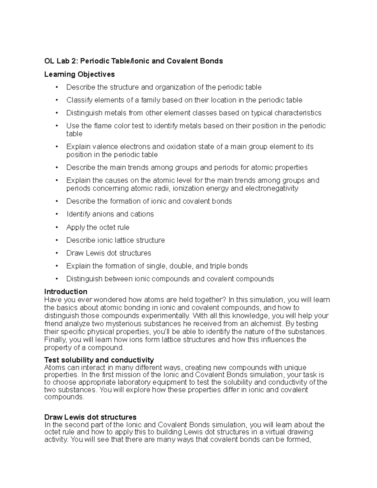 Week 2 lab part 3 - Labster week 2 part 3 - OL Lab 2: Periodic Table ...