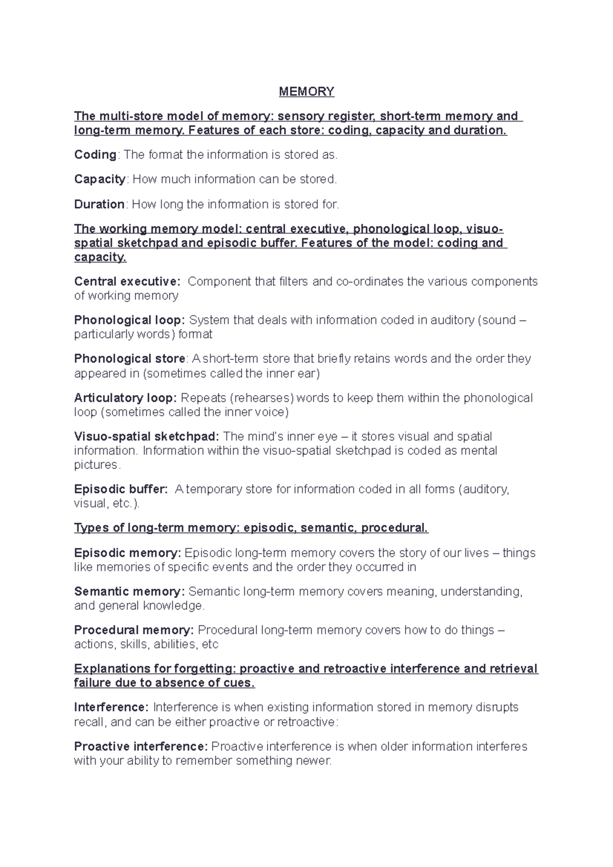 Memory - MEMORY The multi-store model of memory: sensory register, short-term memory and long ...