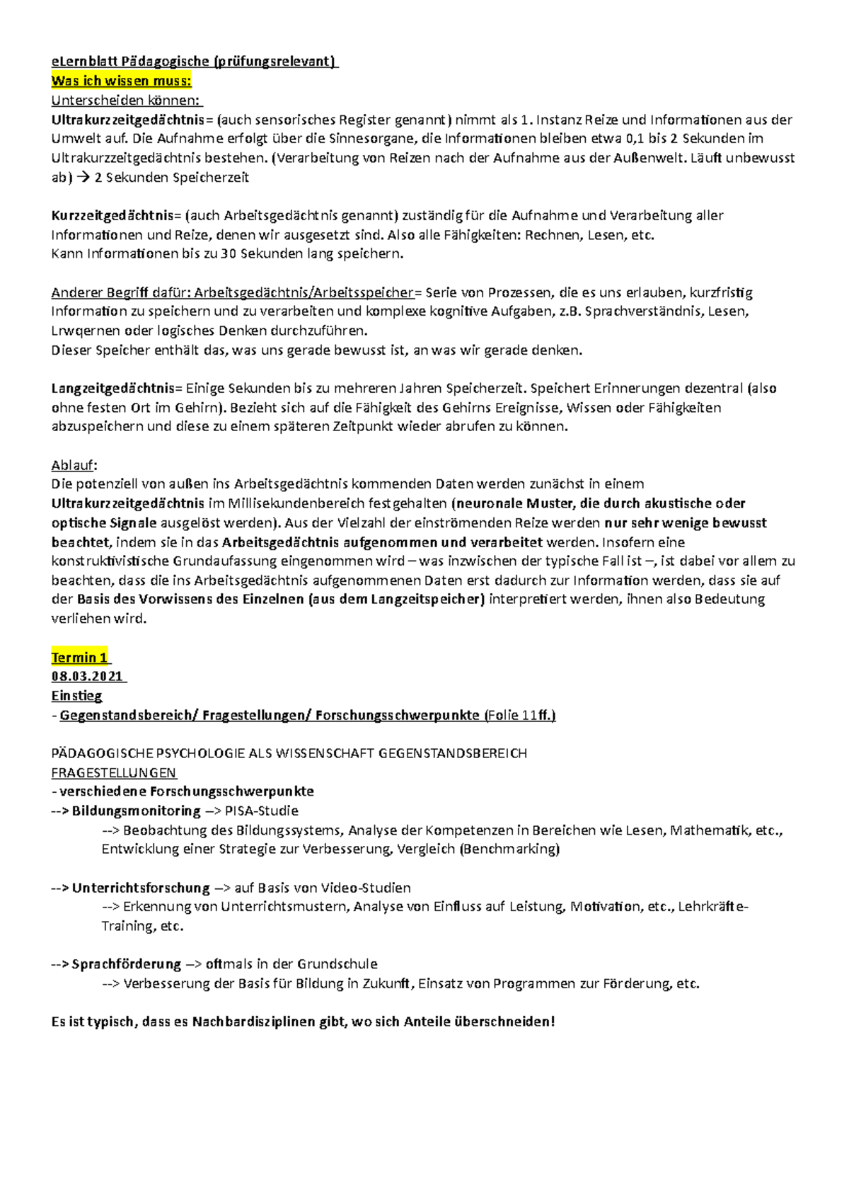 Lernblatt Pädagogische - eLernblatt Pädagogische (prüfungsrelevant) Was ...