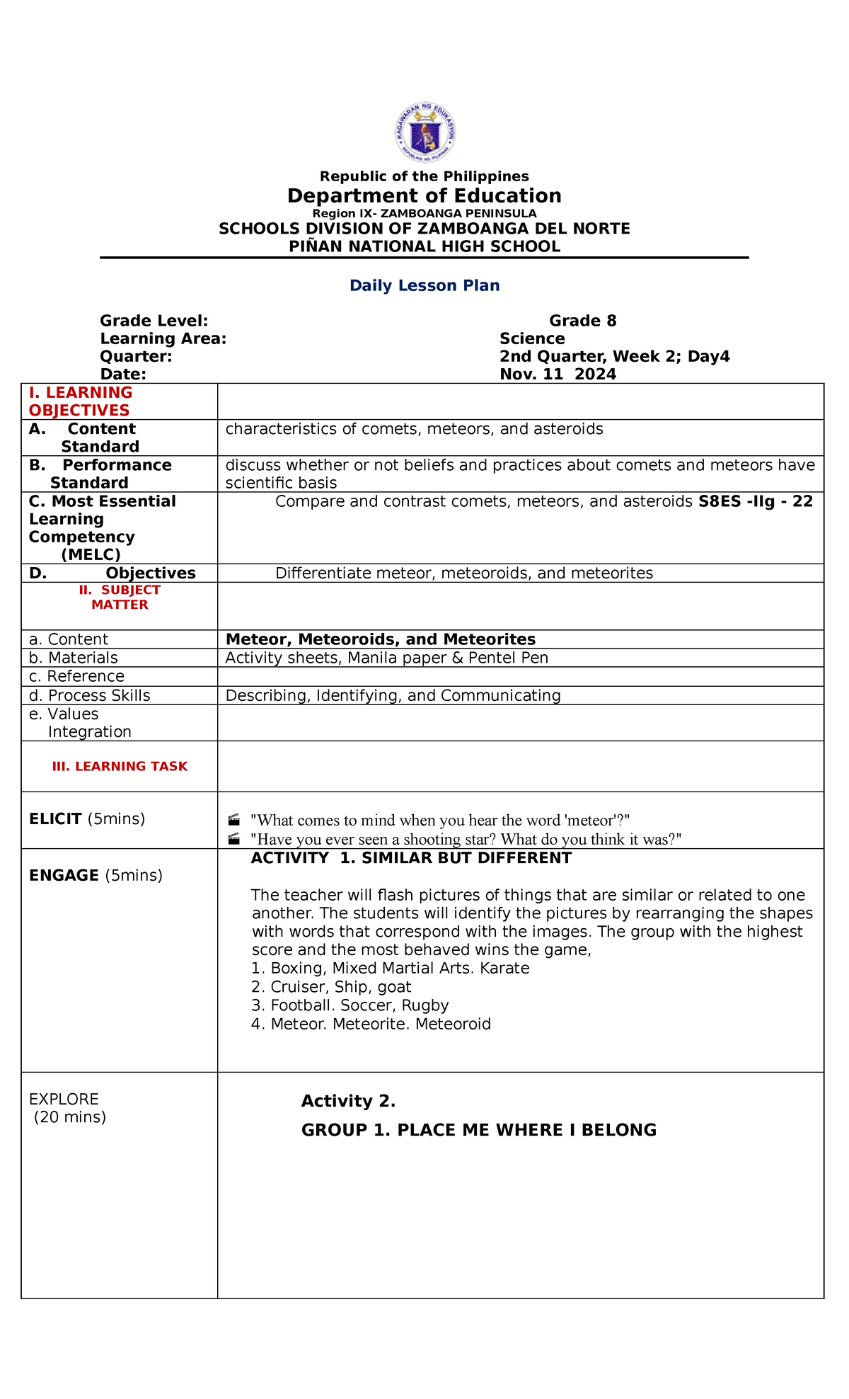 DLP Science Grade-8-WEEK2-DAY7 - Republic of the Philippines Department ...