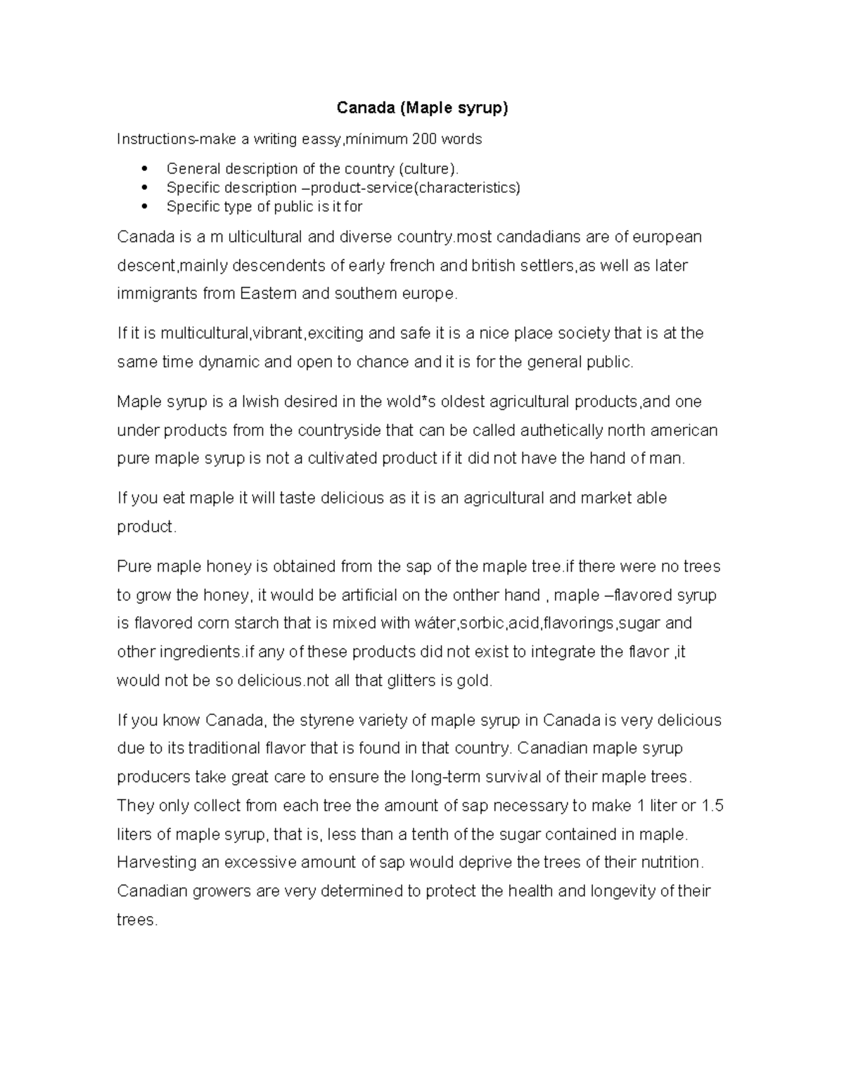 Canada - apunte - Canada (Maple syrup) Instructions-make a writing ...