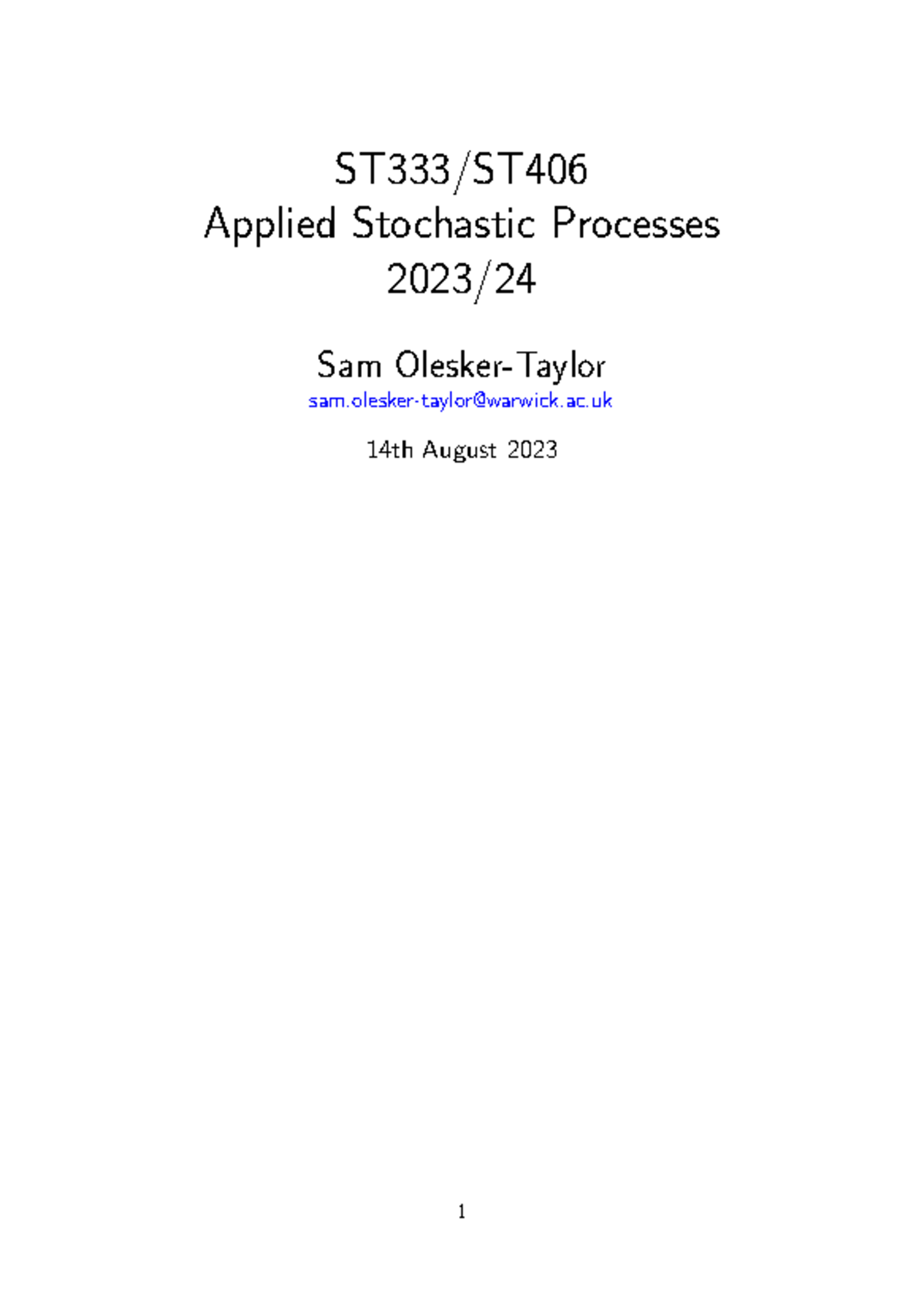 ST333 - Applied Stochastic Processes - ST333/ST Applied Stochastic ...