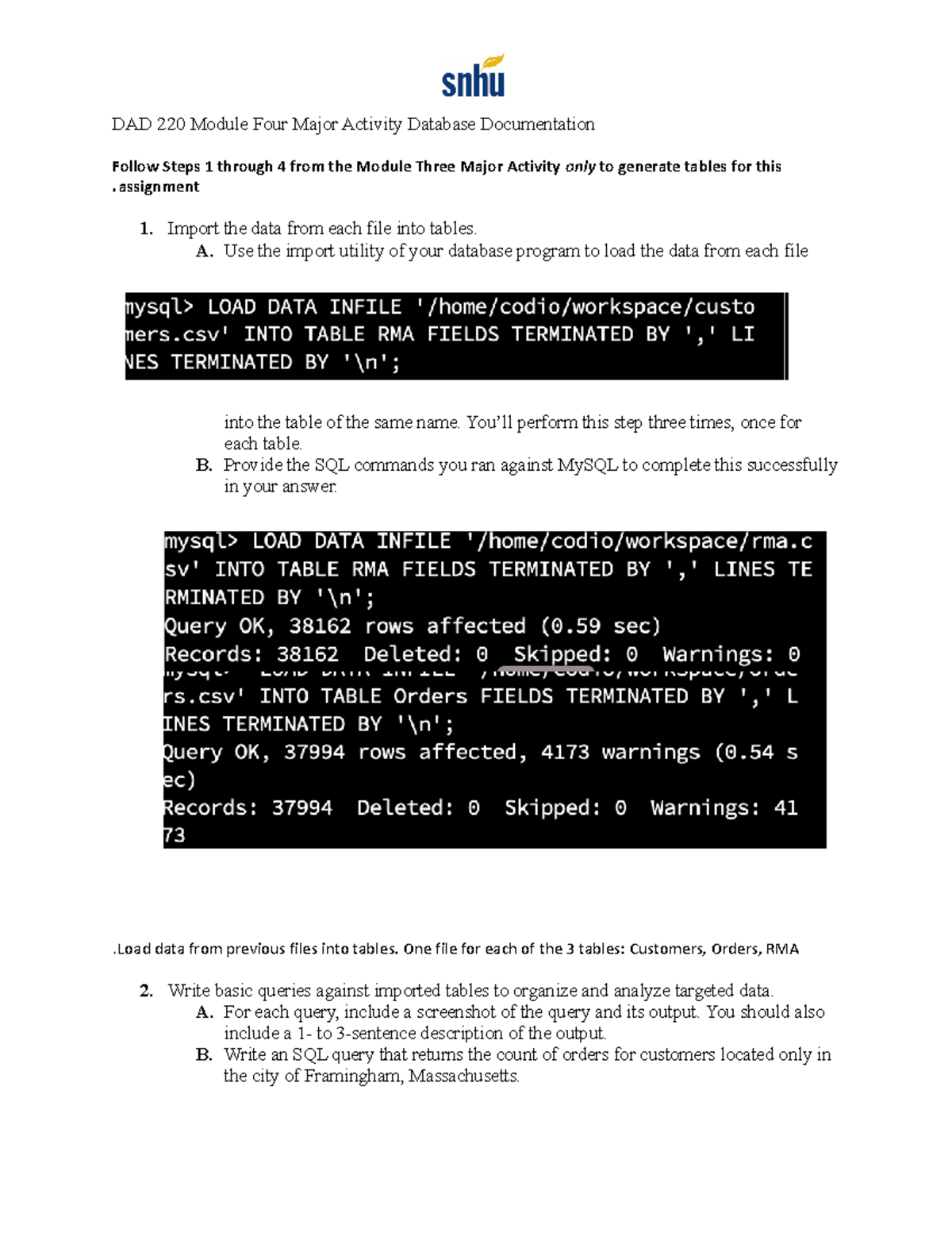 DAD 220 Module Four Major Activity Database Documentation - Kendall - DAD 220 Module Four Major ...