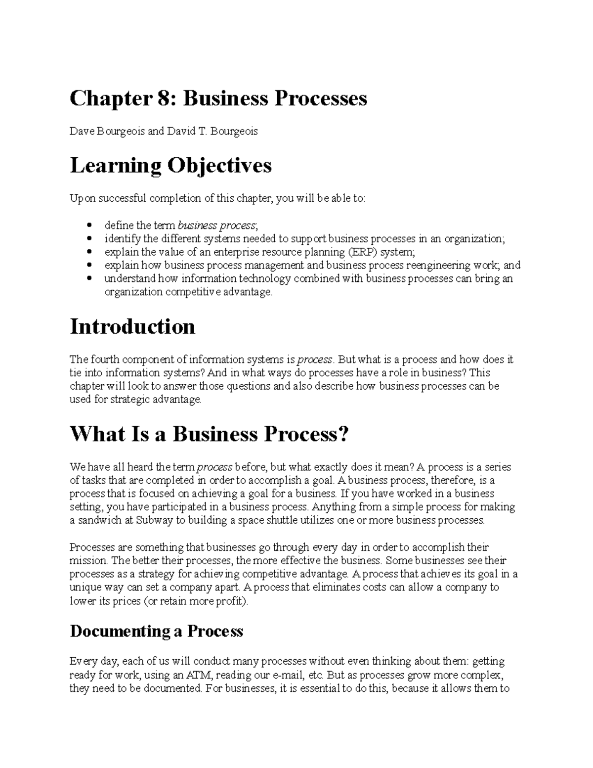 Chapter 8 - Chapter 8: Business Processes Dave Bourgeois and David T. Bourgeois Learning ...