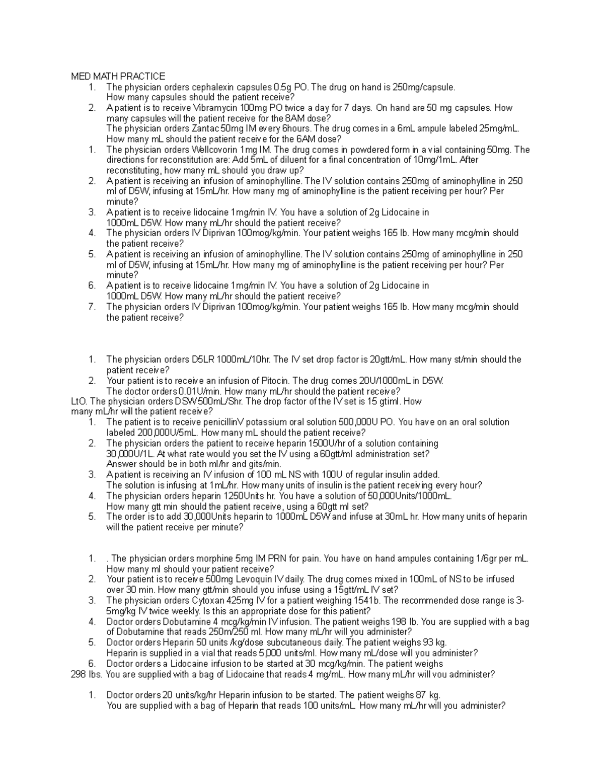 Document (13) - practice - MED MATH PRACTICE The physician orders ...