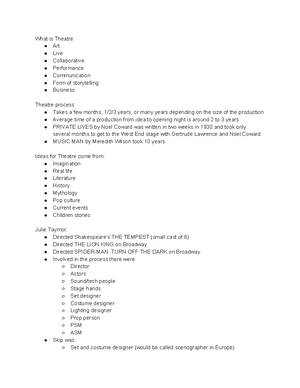 Theatre notes final exam - Lecture 13: bringing in the dramaturge What ...
