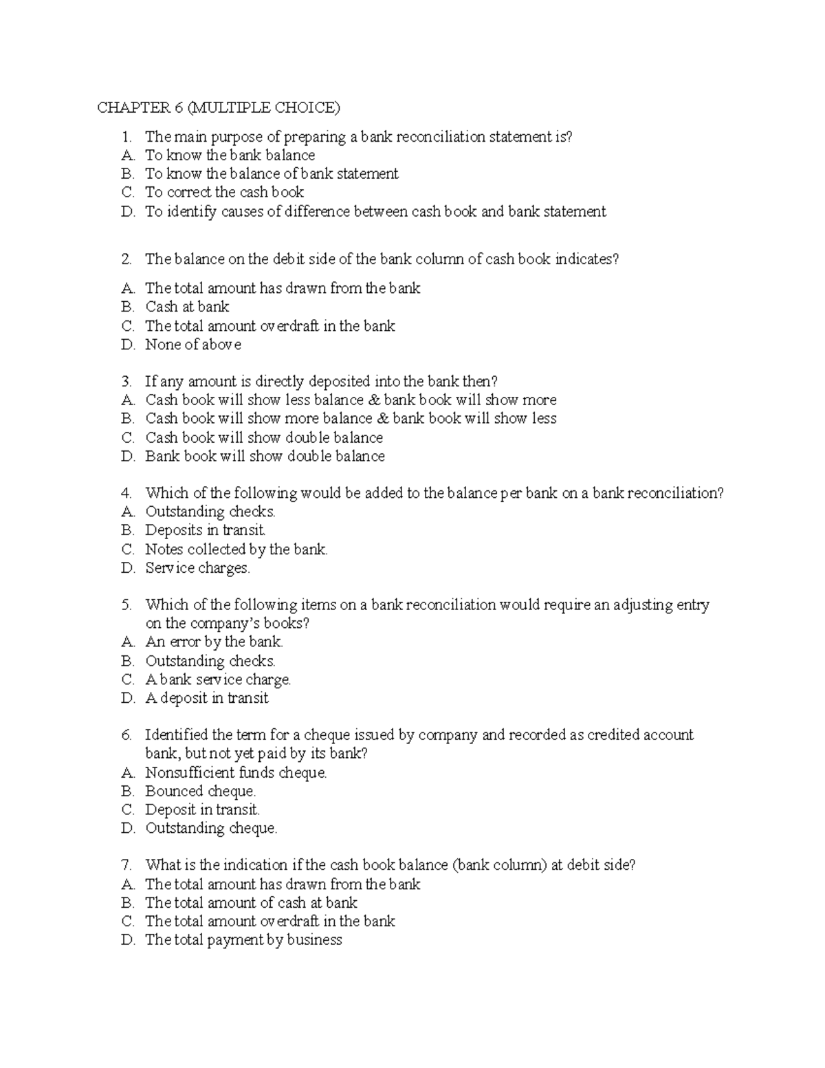 MCQ CH6 CASH student - chapter 6 - CHAPTER 6 (MULTIPLE CHOICE) 1. The ...