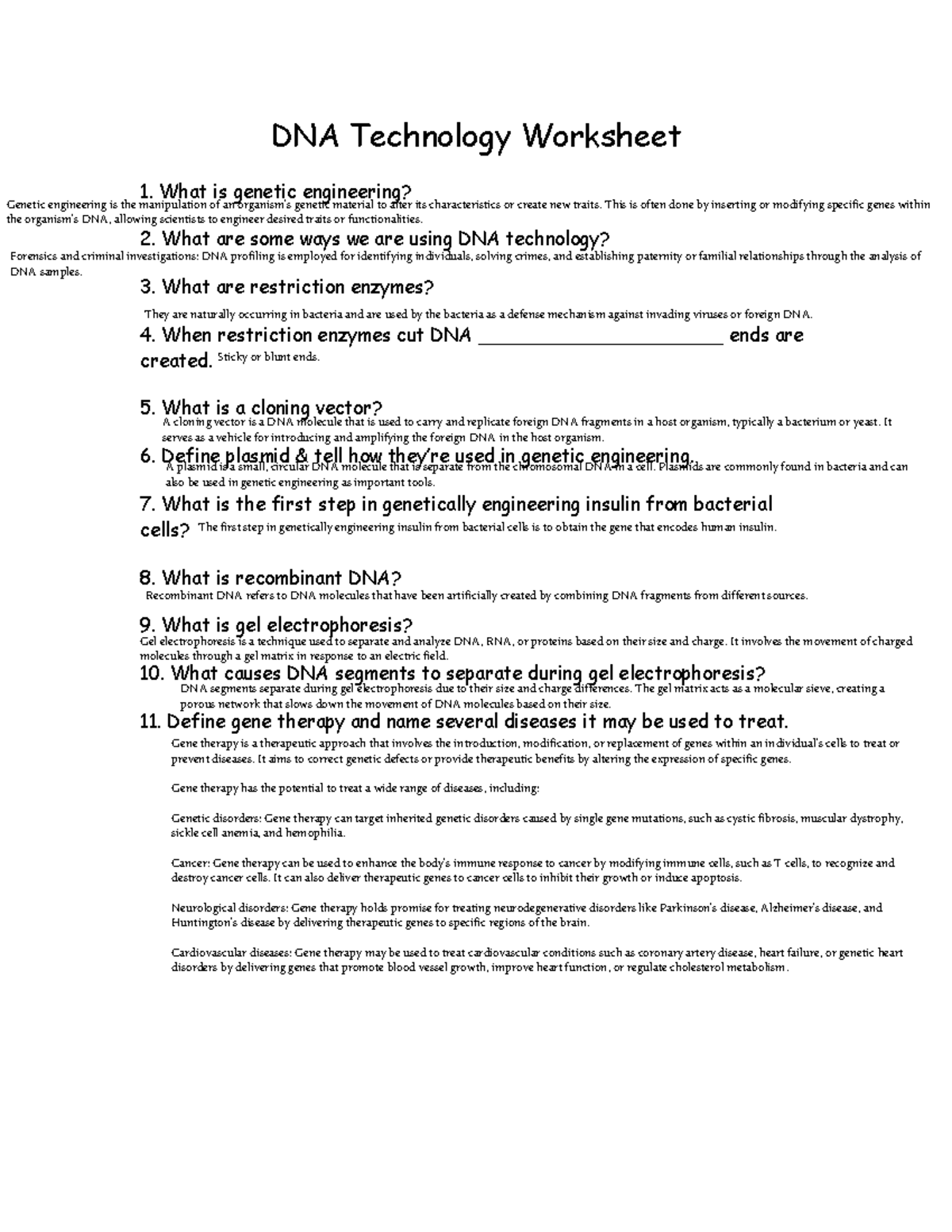 DNA Technology Worksheet short answer - Google Docs - DNA Technology ...