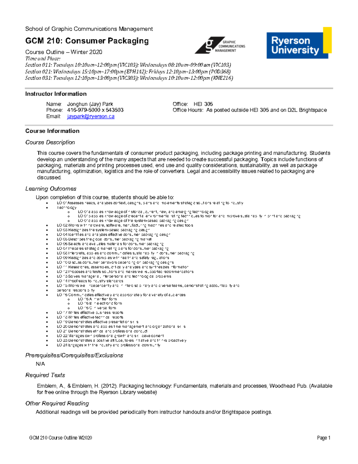 GCM210 Course Outline W2020-Final - School of Graphic Communications ...