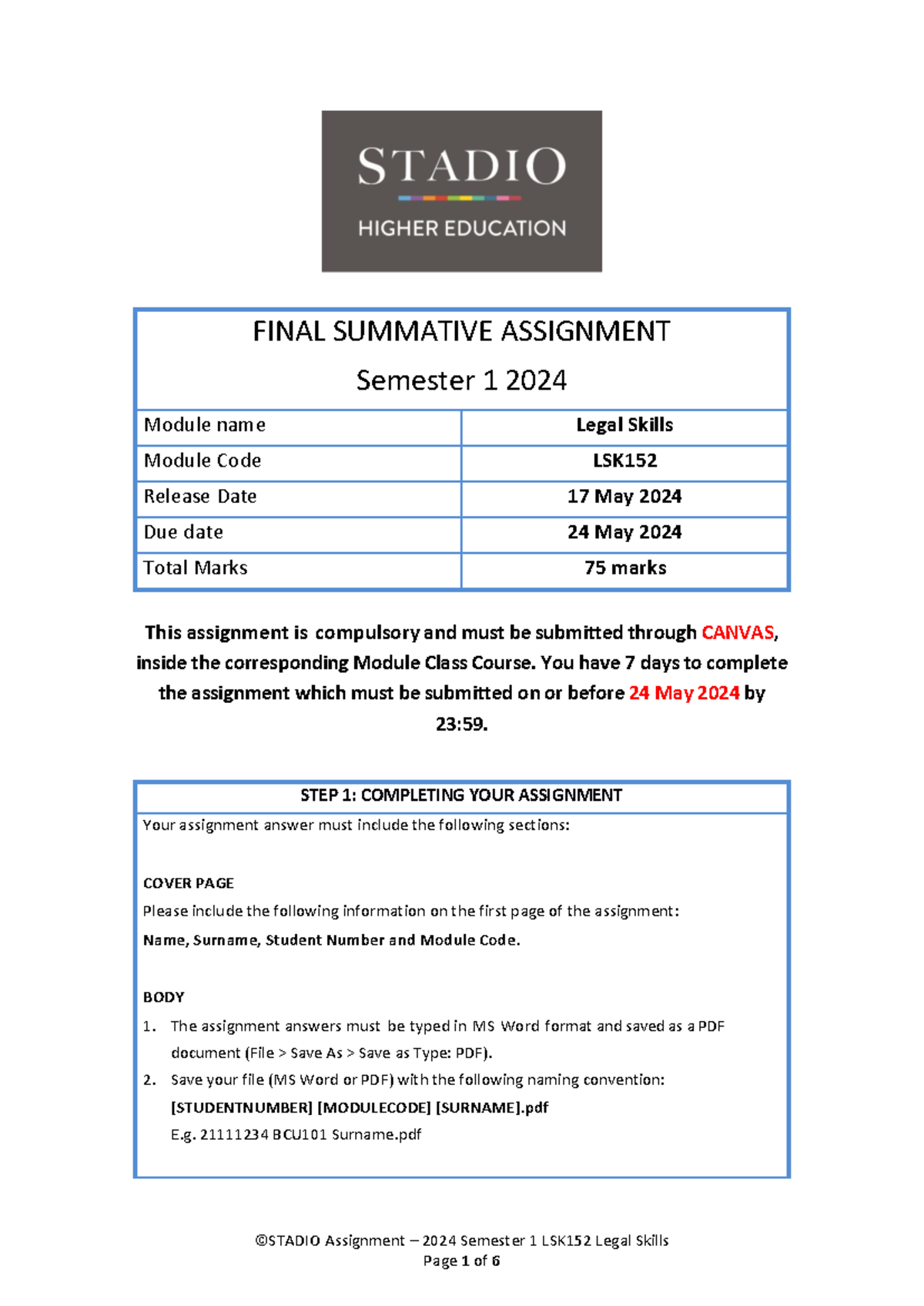 LSK152 - FIS Summative Final Take Home Assignment S1 24 Q KE GS ...
