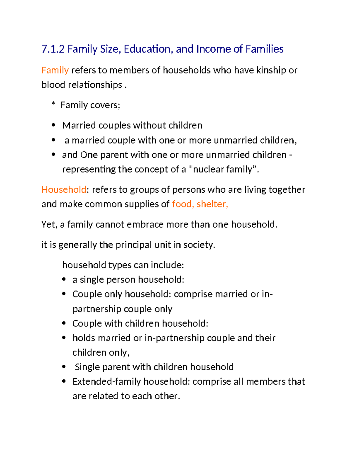 Geography short note dawnload it. - 7.1 Family Size, Education, and ...