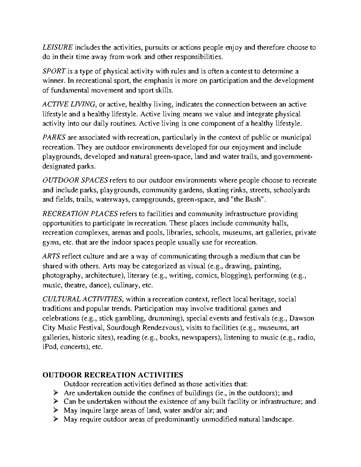 Leisure includes the activities - LEISURE includes the activities ...