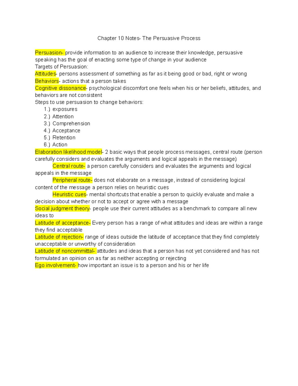 Ch.10 Notes - Chapter 10 Notes- The Persuasive Process Persuasion ...
