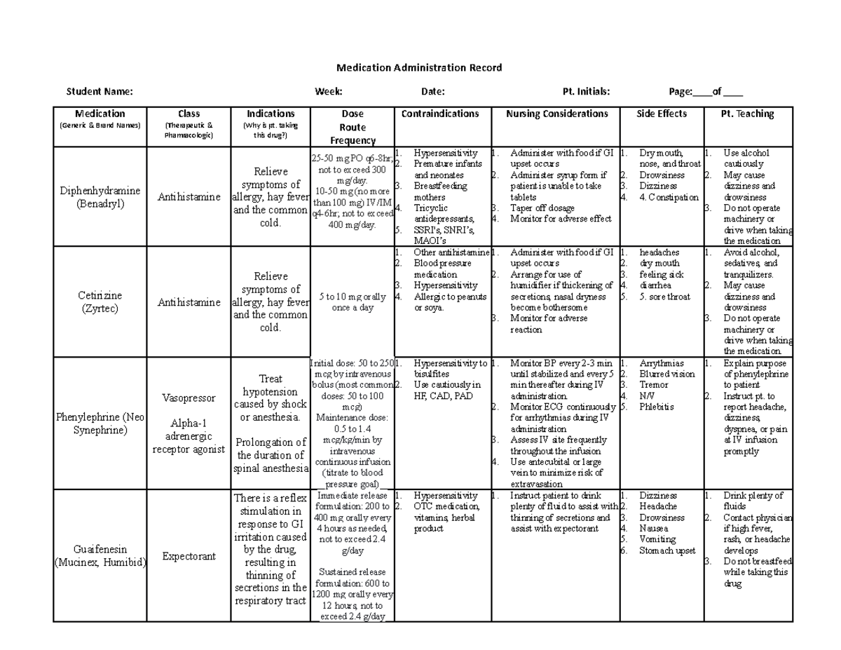 MAR Form word Week 3 - MAR assignment week 3 from NURS 201 Syllabus ...
