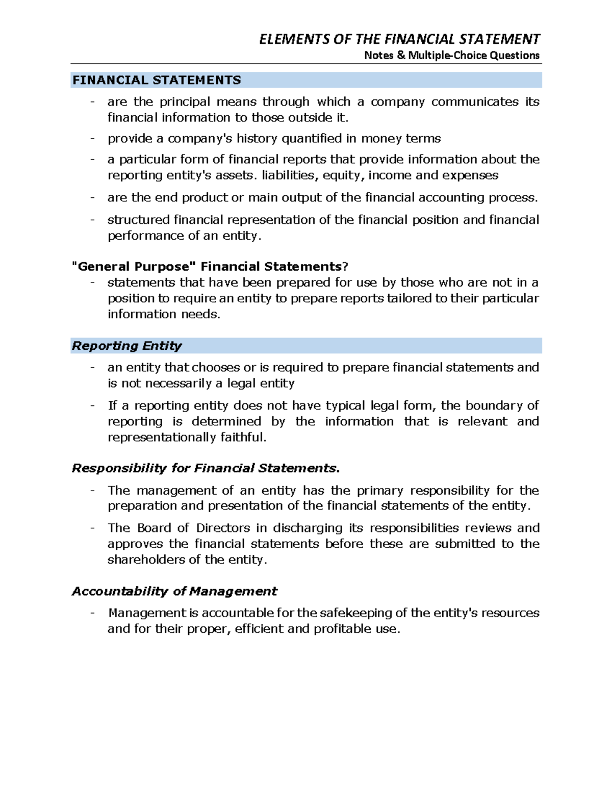 Elements of Financial Statements (Financial Accounting and Reporting ...