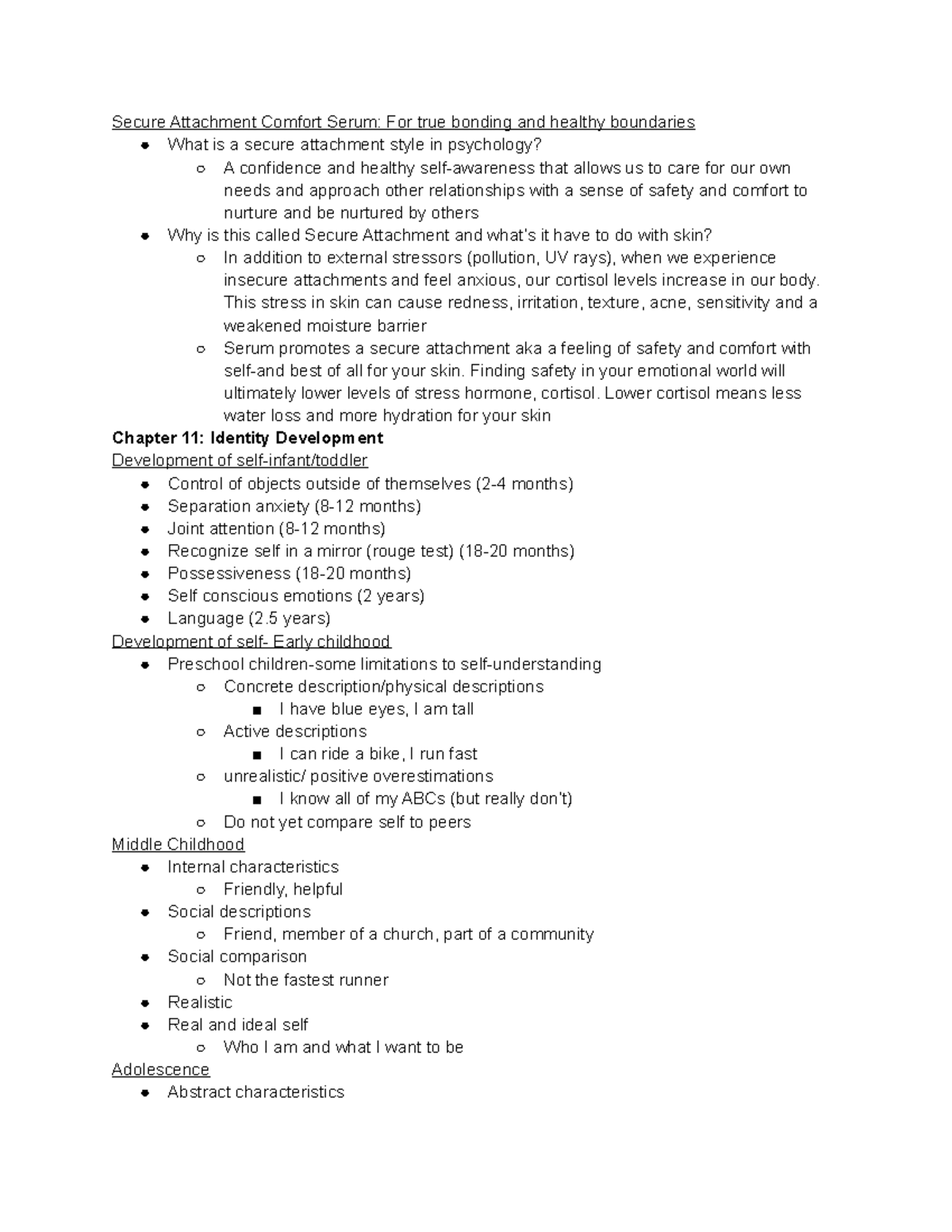 11 29 Lecture Notes Exam 3 - Secure Attachment Comfort Serum: For true ...