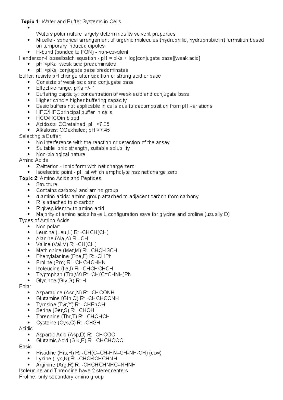 Biochem. Notes - Topic 1: Water and Buffer Systems in Cells Waters ...