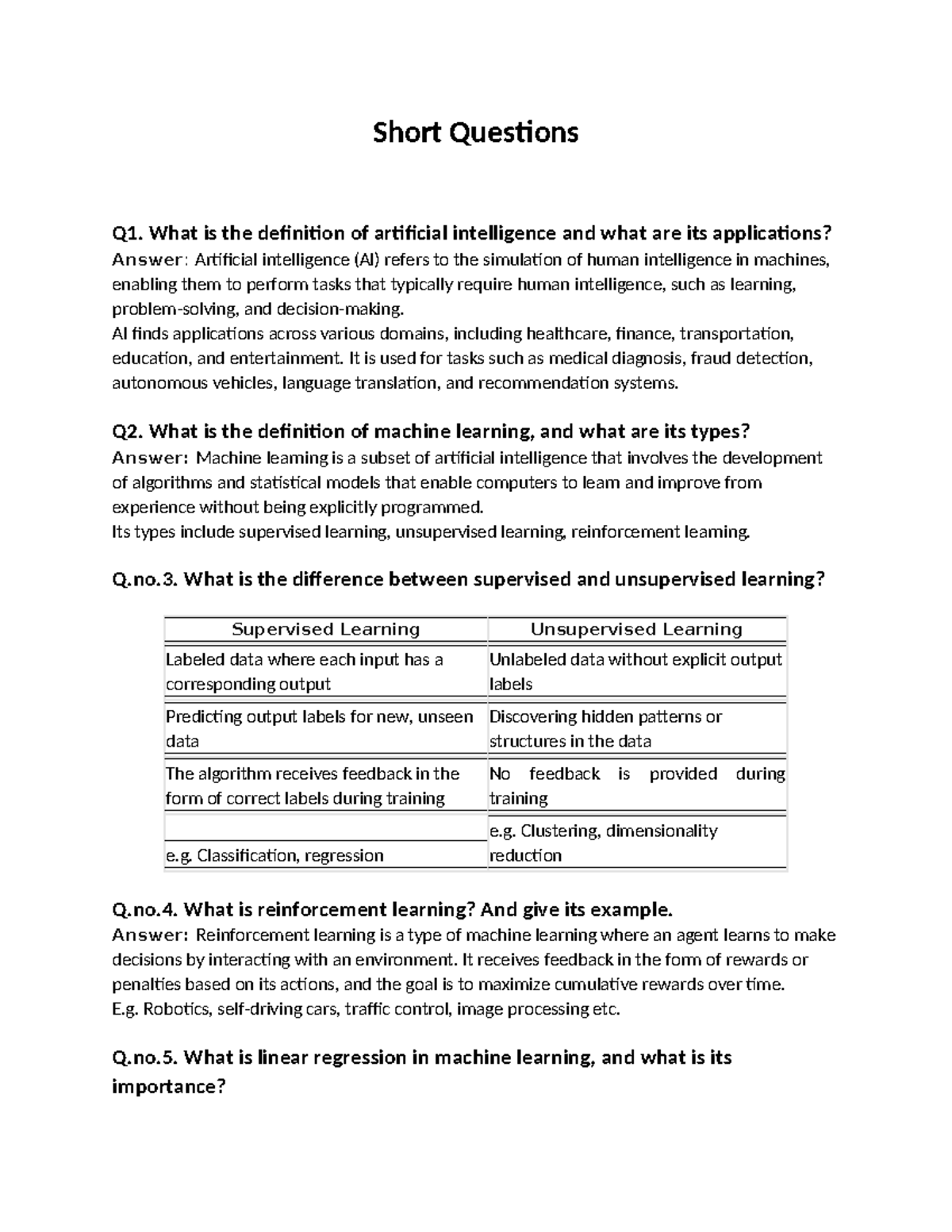 Mids syllabus questions - Short Questions Q1. What is the definition of ...