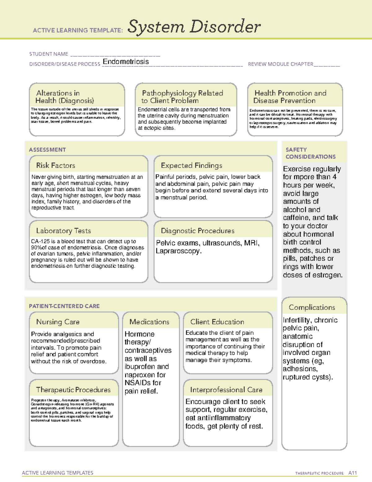 Patho Endometriosis - ACTIVE LEARNING TEMPLATE: System Disorder STUDENT ...