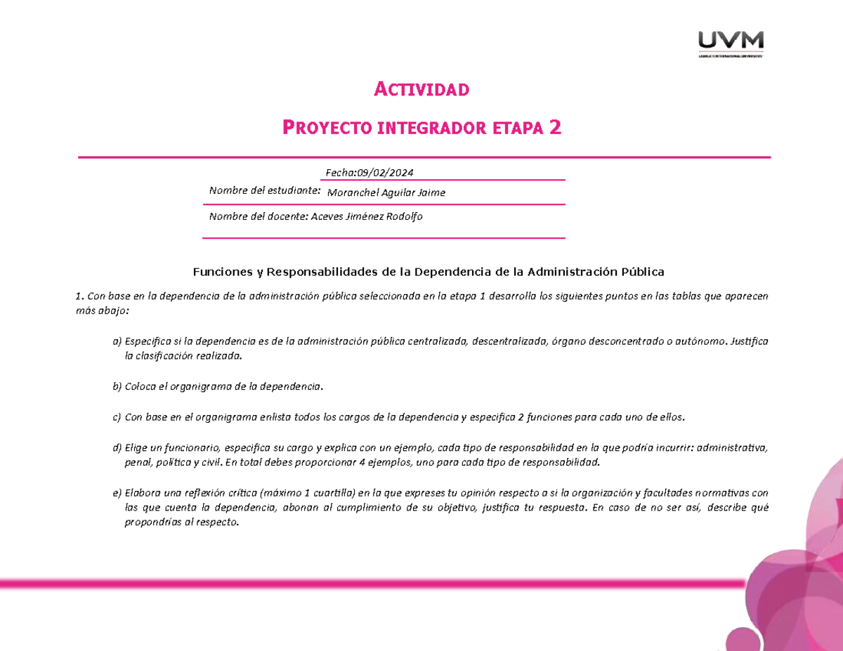 A3 JMA PI2 - proyecto integrador - ACTIVIDAD PROYECTO INTEGRADOR ETAPA 2 Fecha: 09 / 02 / 2024 ...