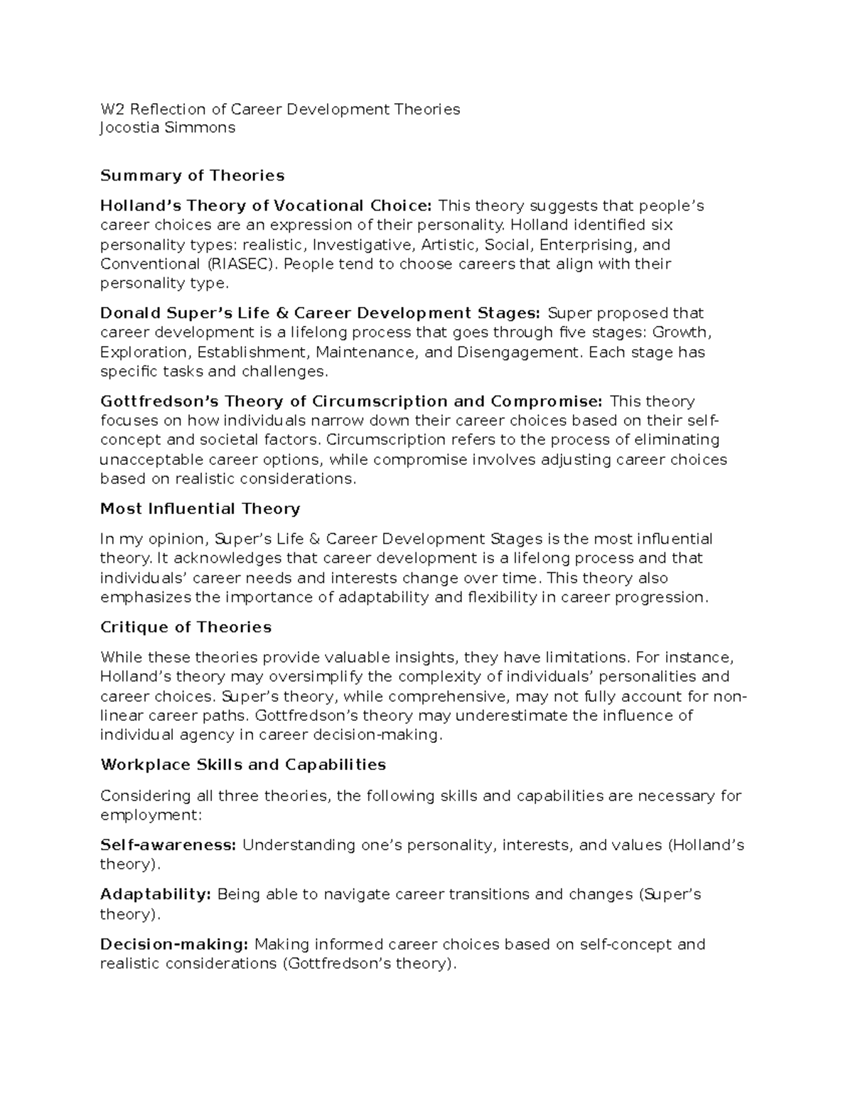 Week 2 Reflecion of Theories - W2 Reflection of Career Development ...