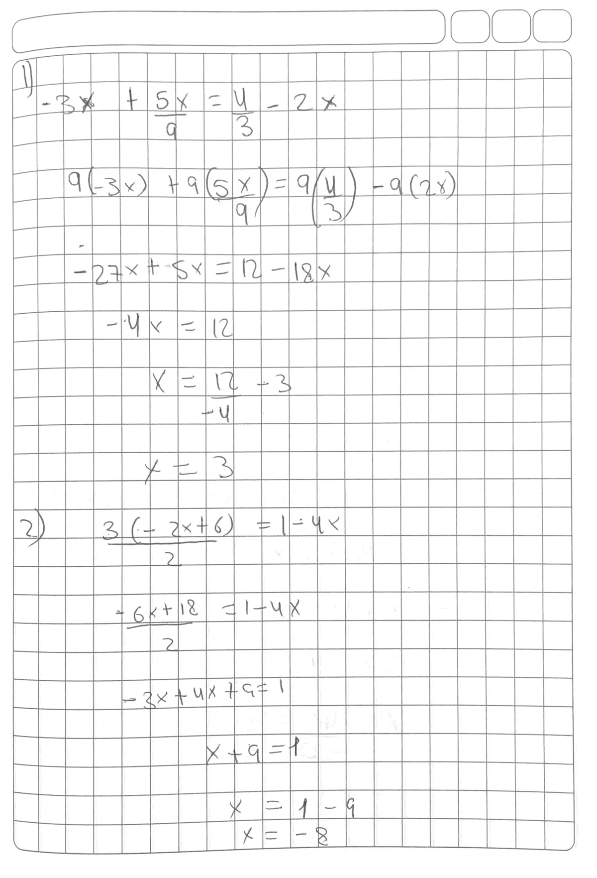 Documento - Disisisosisisiso - 3 x +5x=4_ - 2x 9 3 9(-3x) +9(5x 9 9/4 ...