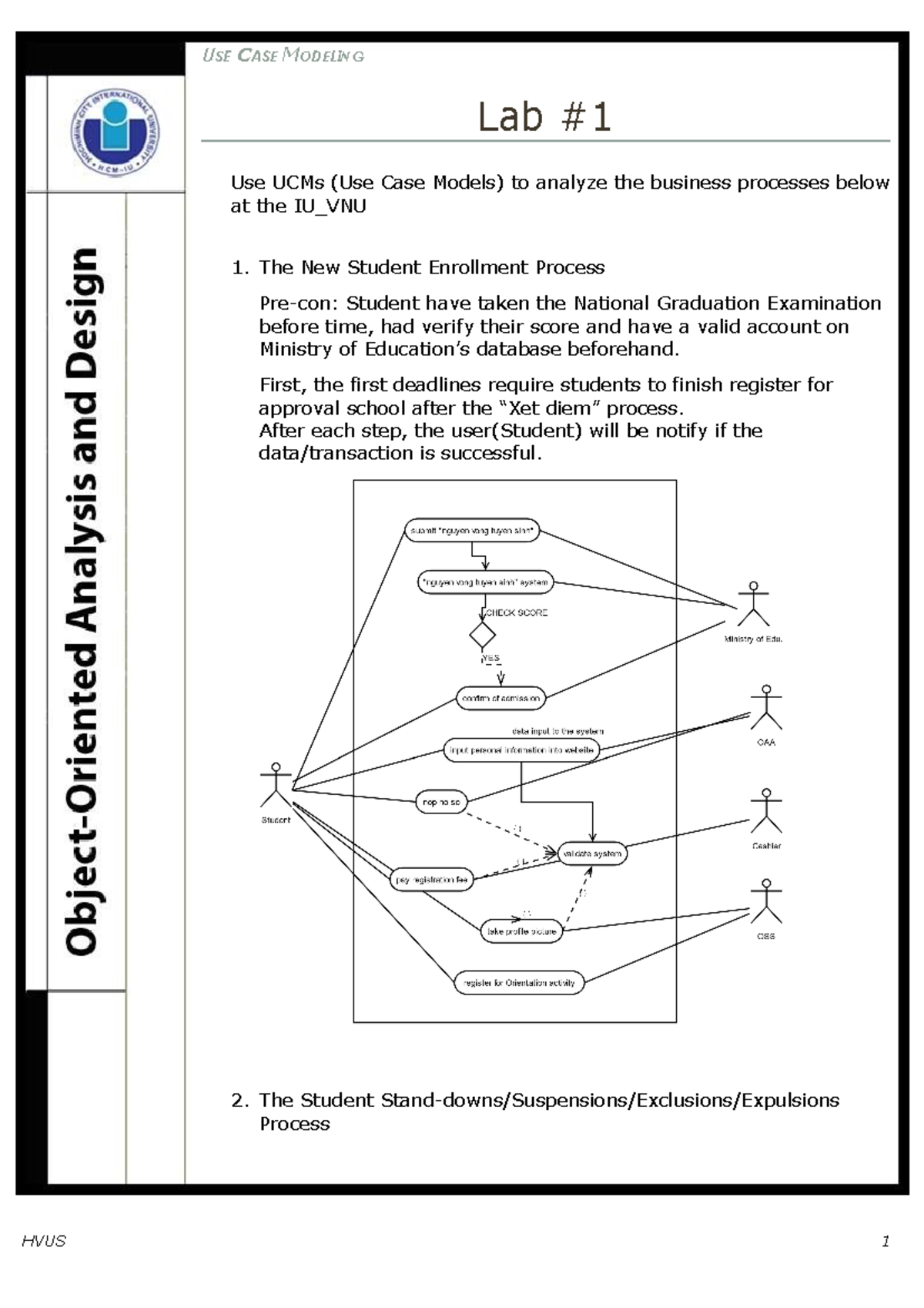 US OOAD Lab Assig #1 2022.docx - U SE C A S E M OD E L I N G Lab Use UCMs (Use Case Models) to ...