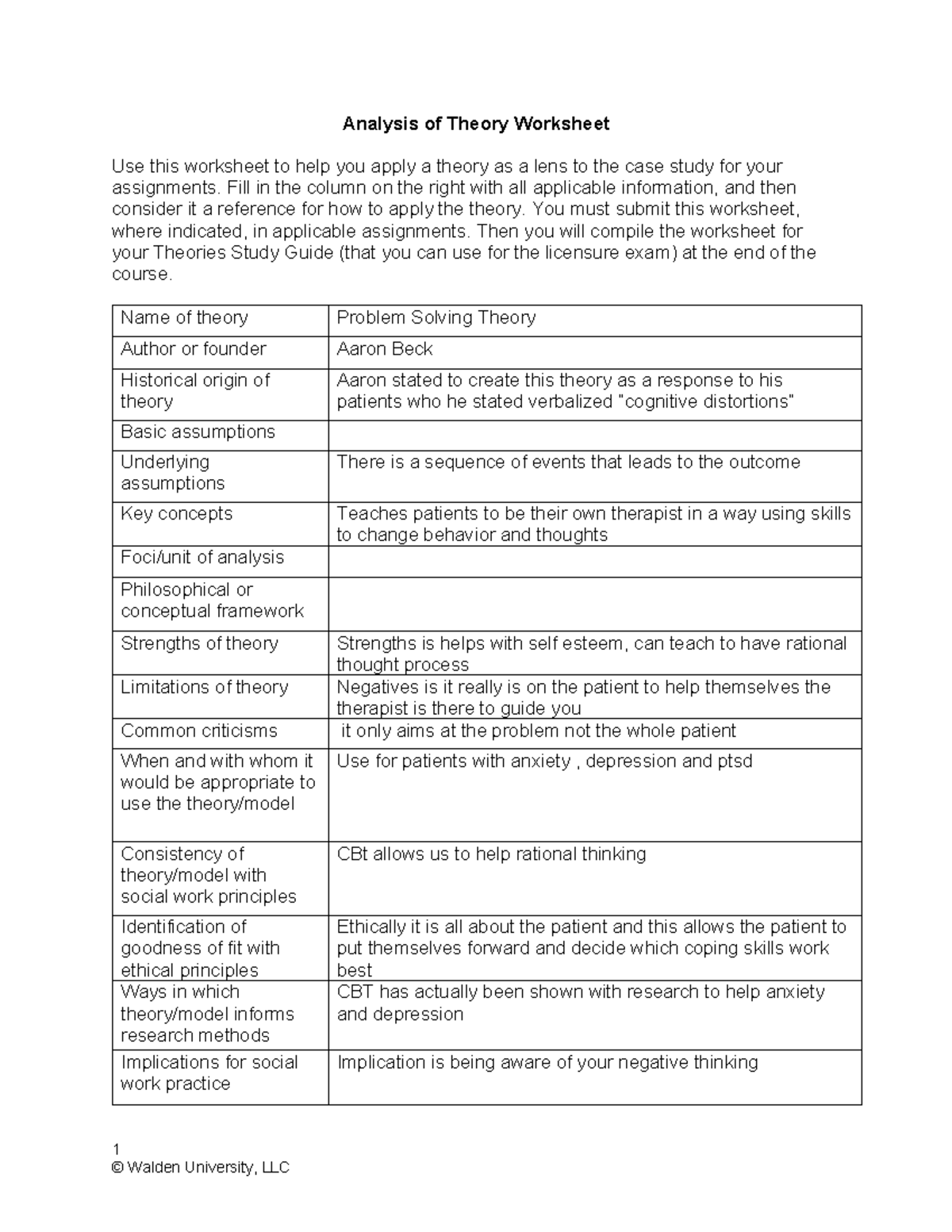 Analysis of a Theory emily - Analysis of Theory Worksheet Use this ...