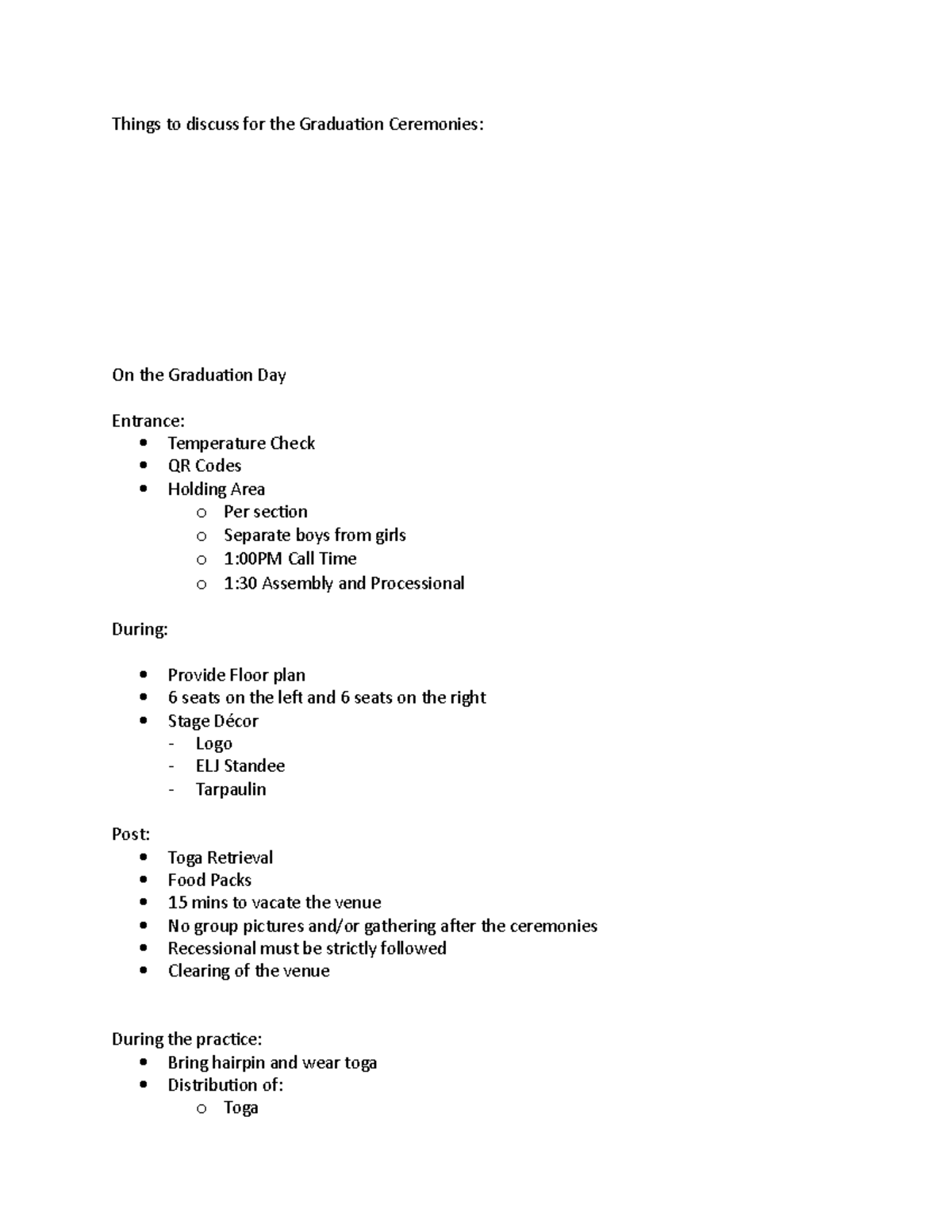 Roces Floor Plan - Things to discuss for the Graduation Ceremonies: On ...