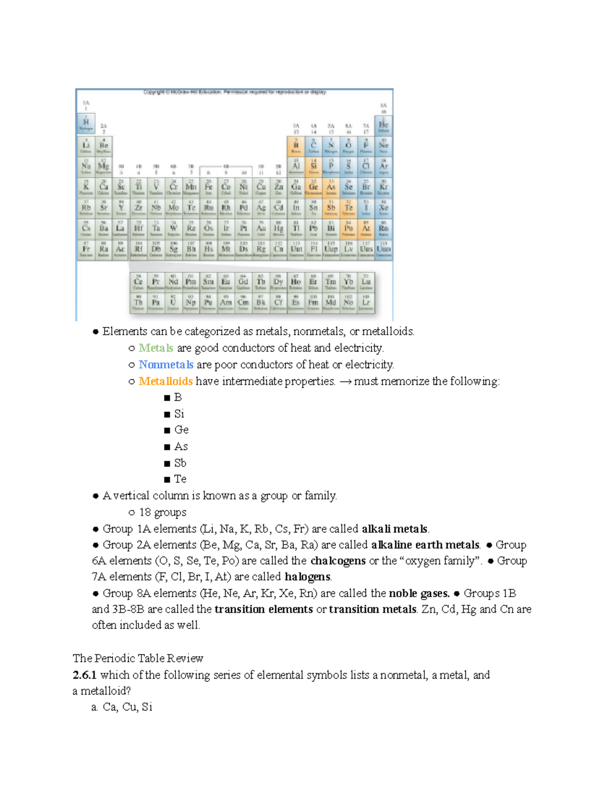 Chem 1124Q Lecture notes 3 - Elements can be categorized as metals ...