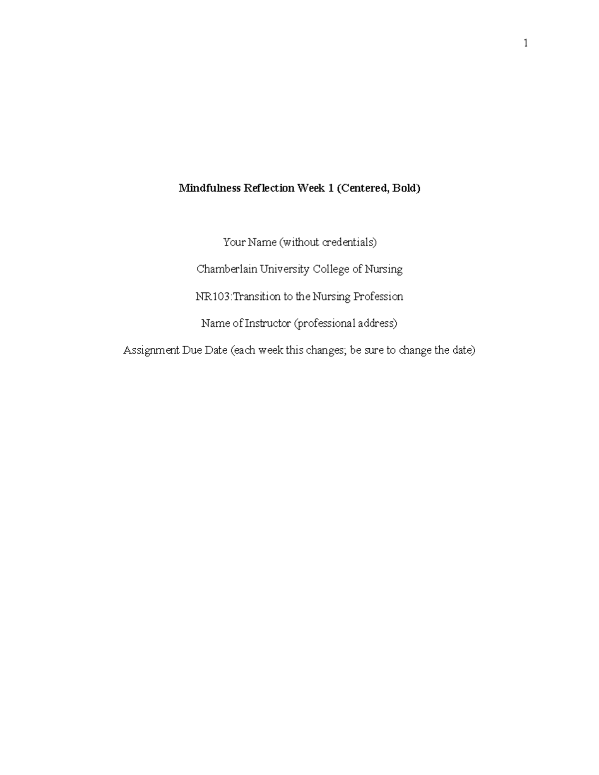 Mindfulness Reflection Paper Template - 1 Mindfulness Reflection Week 1 ...