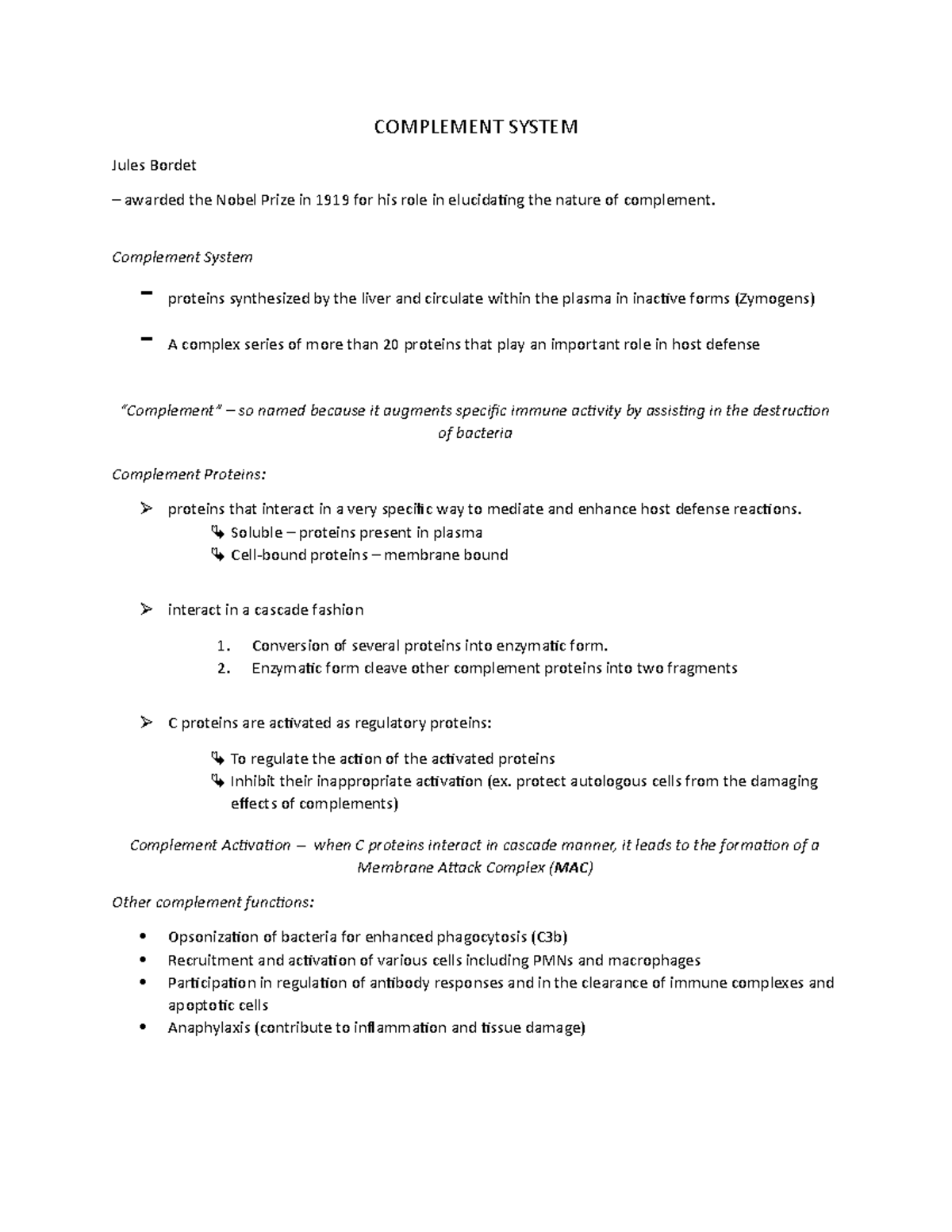 The Complement System - COMPLEMENT SYSTEM Jules Bordet - awarded the ...