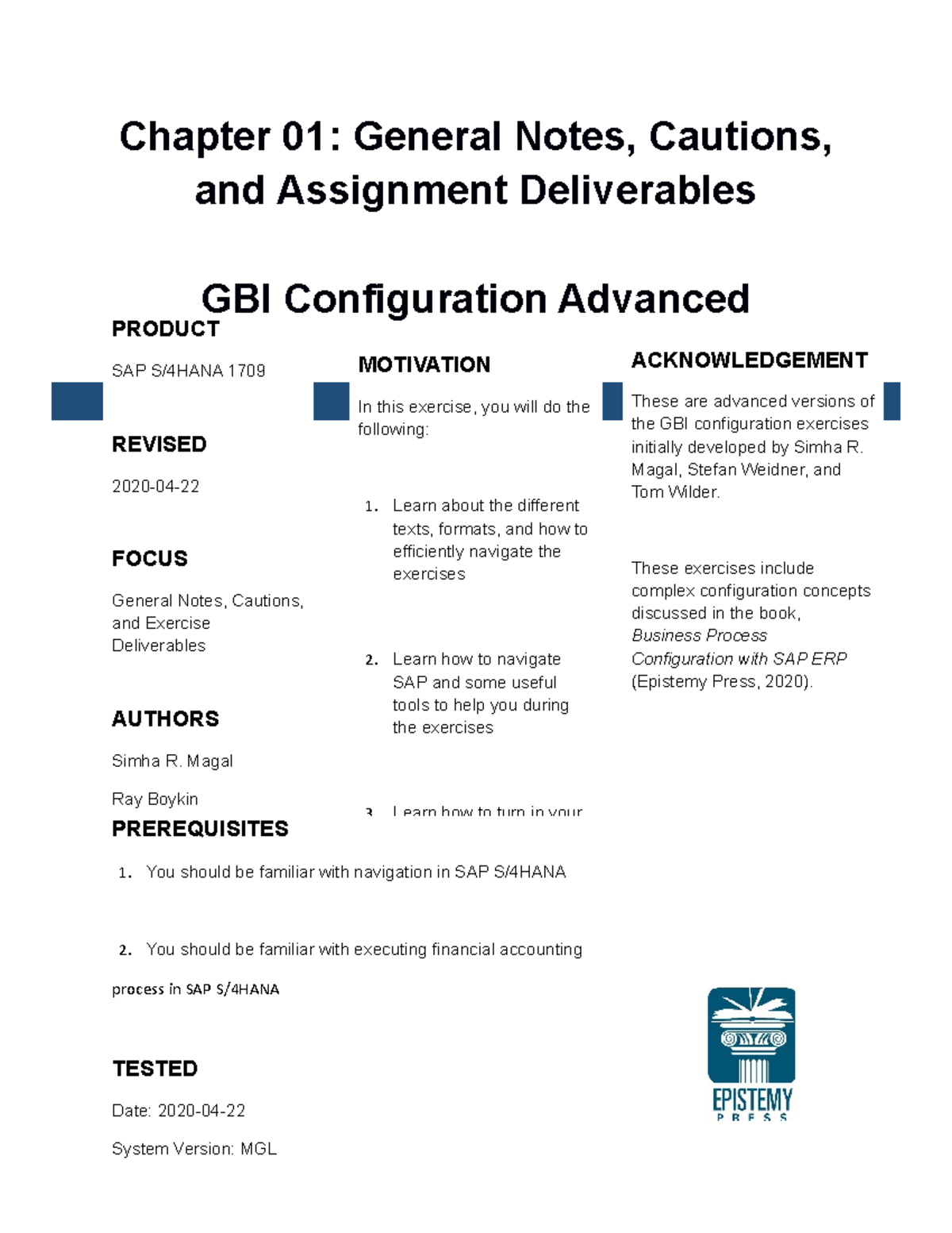 SAP IS - Practice homework. - Chapter 01: General Notes, Cautions, and ...