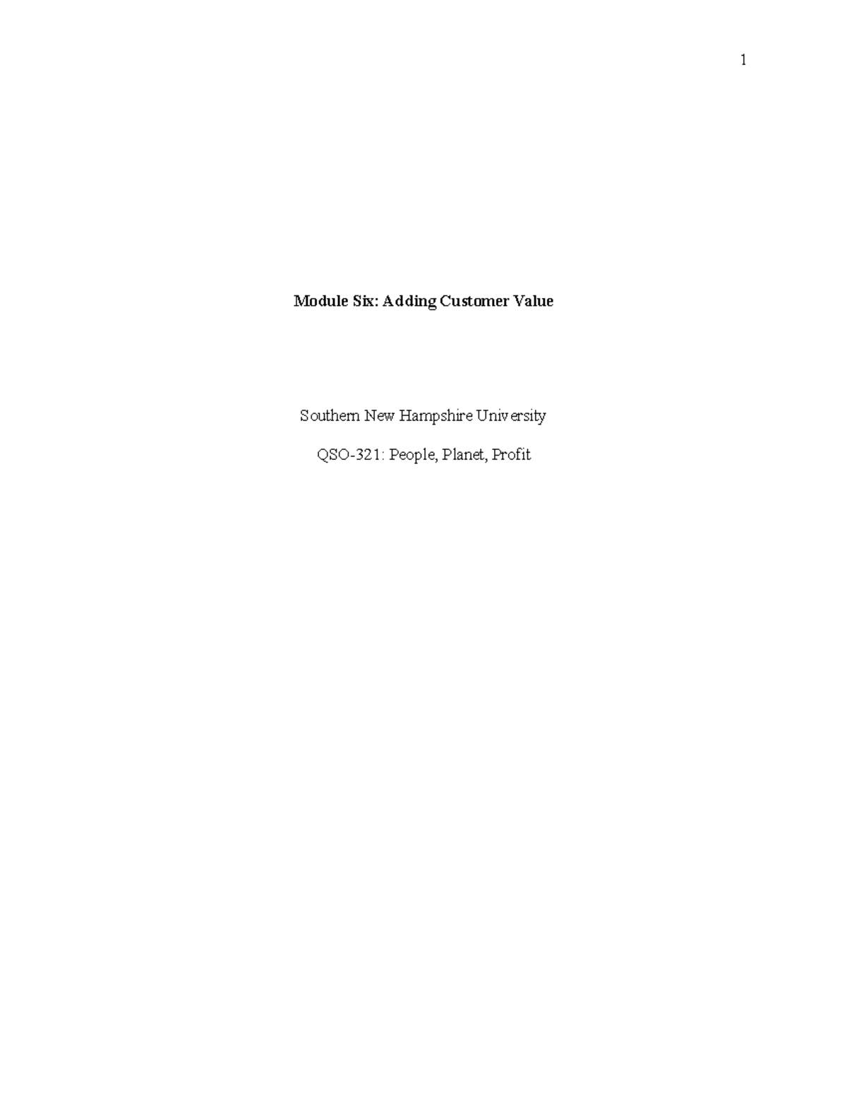 Module Six Adding Customer Value - Module Six: Adding Customer Value Southern New Hampshire ...