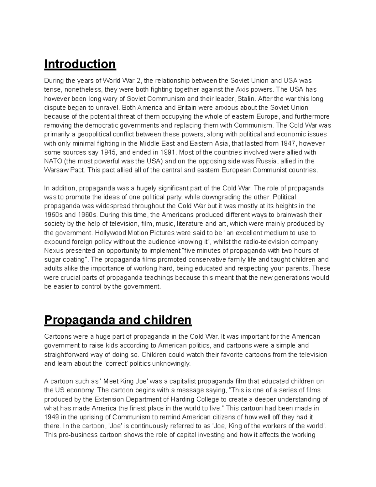 American Propaganda during the Cold War - Introduction During the years ...