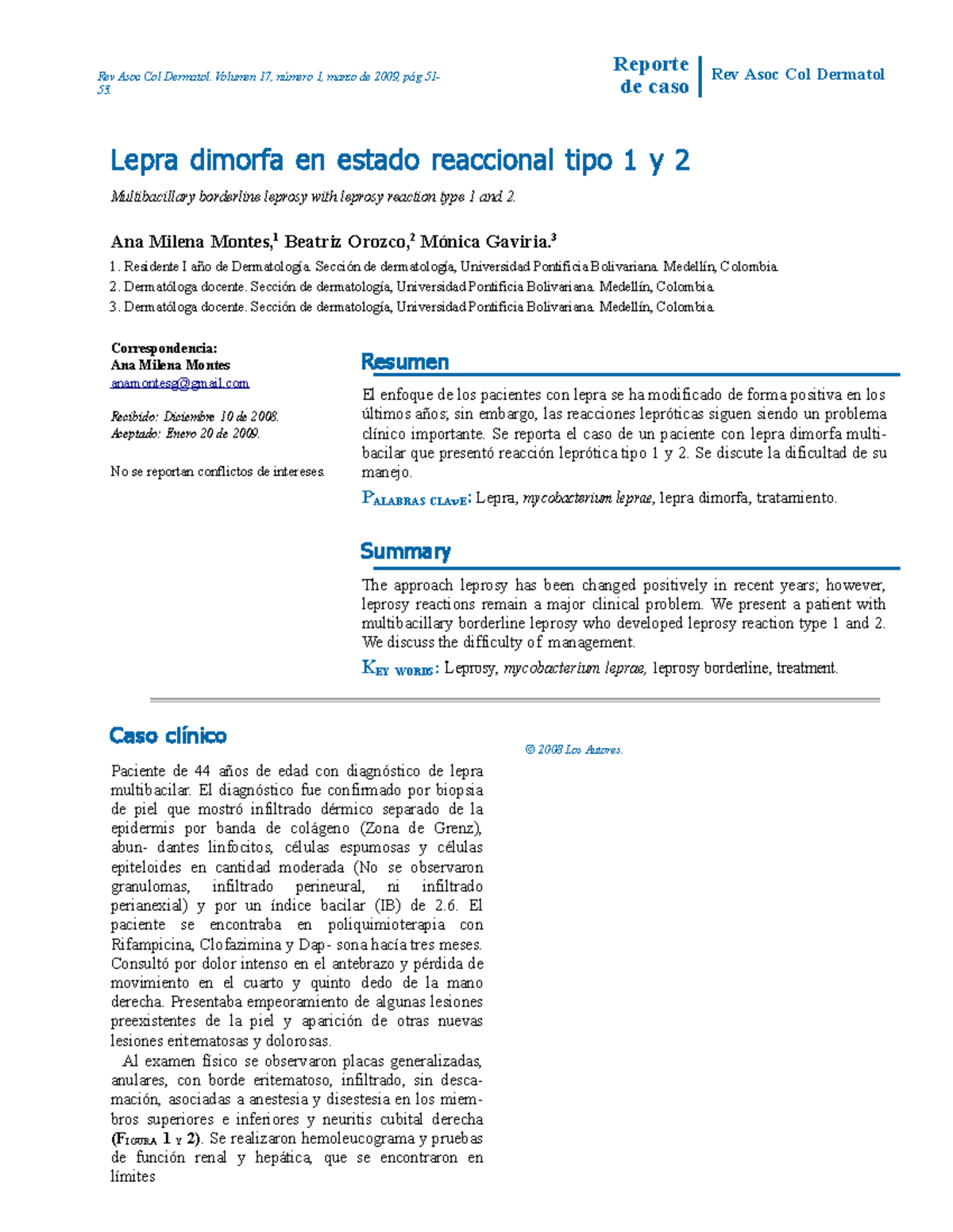 Lepra dimorfa en estado reaccional - Rev Asoc Col Dermatol. Volumen 17 ...