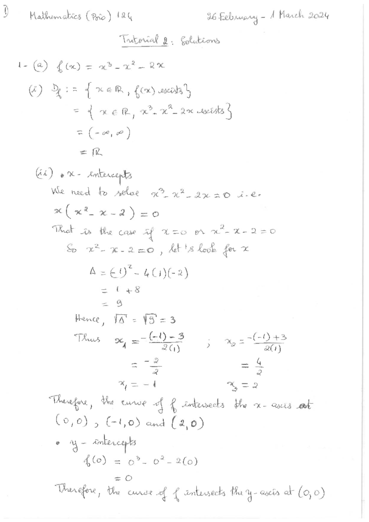 Tut2-Sol - Answers to Tut 2 - 1) Mathematics (Prio) 124 26 1 March 2024 Tutorial 2 Solutions (a ...