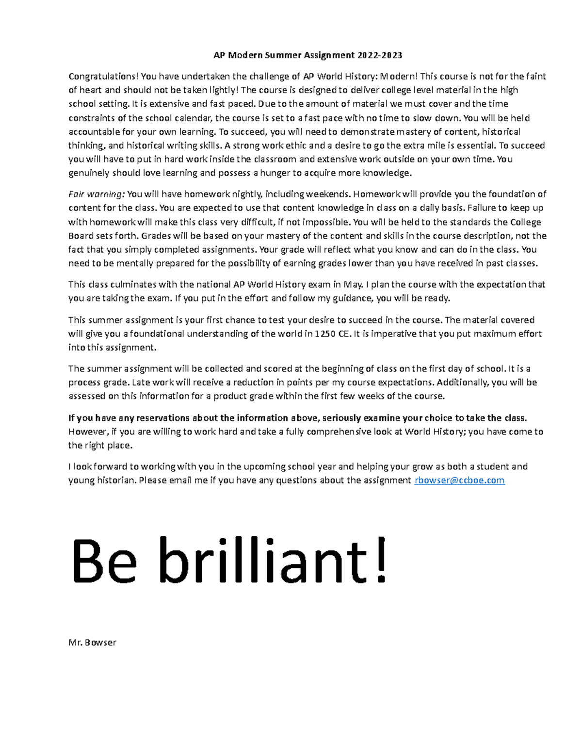 APWorld Summer Assignment 2022 - AP Modern Summer Assignment 2022 ...