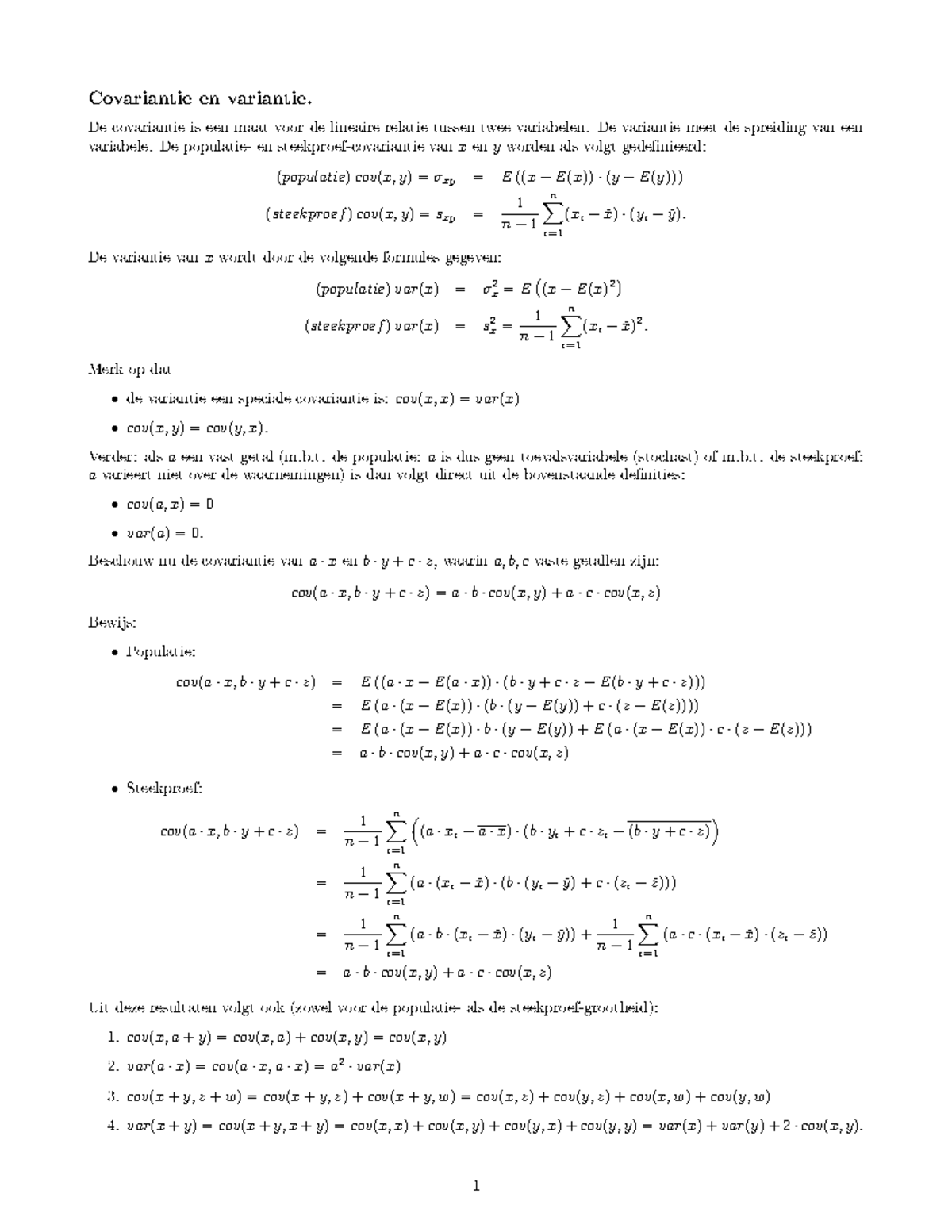 De eigenschappen van de covariantie en de variantie - ♦ r ♥t ♥ r ♥t ...
