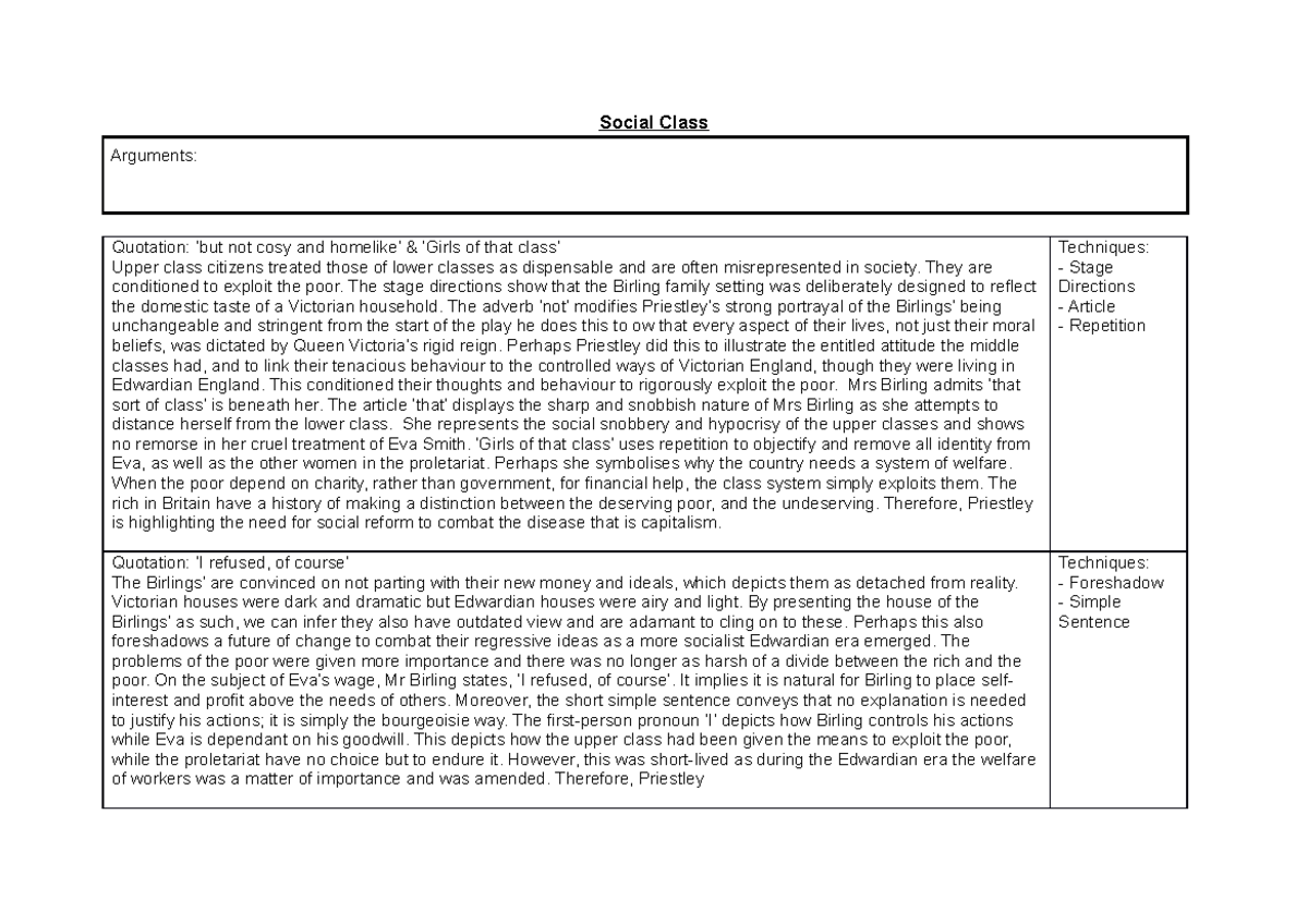 Social Class - AIC - Social Class Arguments: Quotation: ‘but not cosy ...