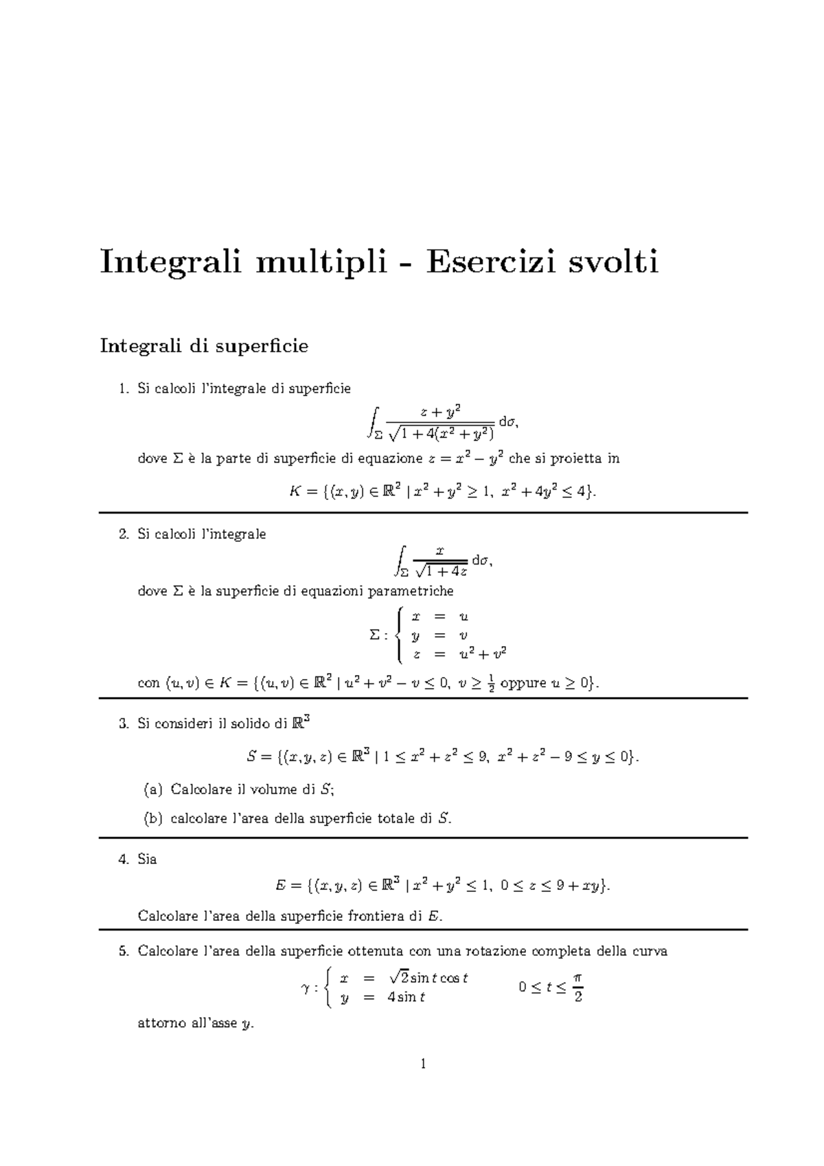 Integrali Multipli [Esercizi + Soluzioni] - Integrali multipli ...