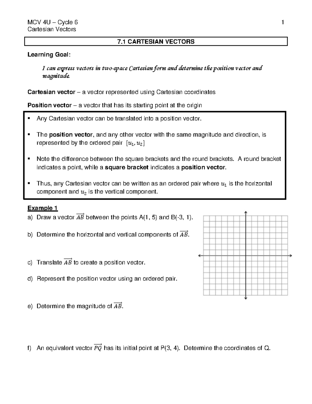Cycle 6 Student Notes - Cartesian Vectors 7 CARTESIAN VECTORS Learning ...