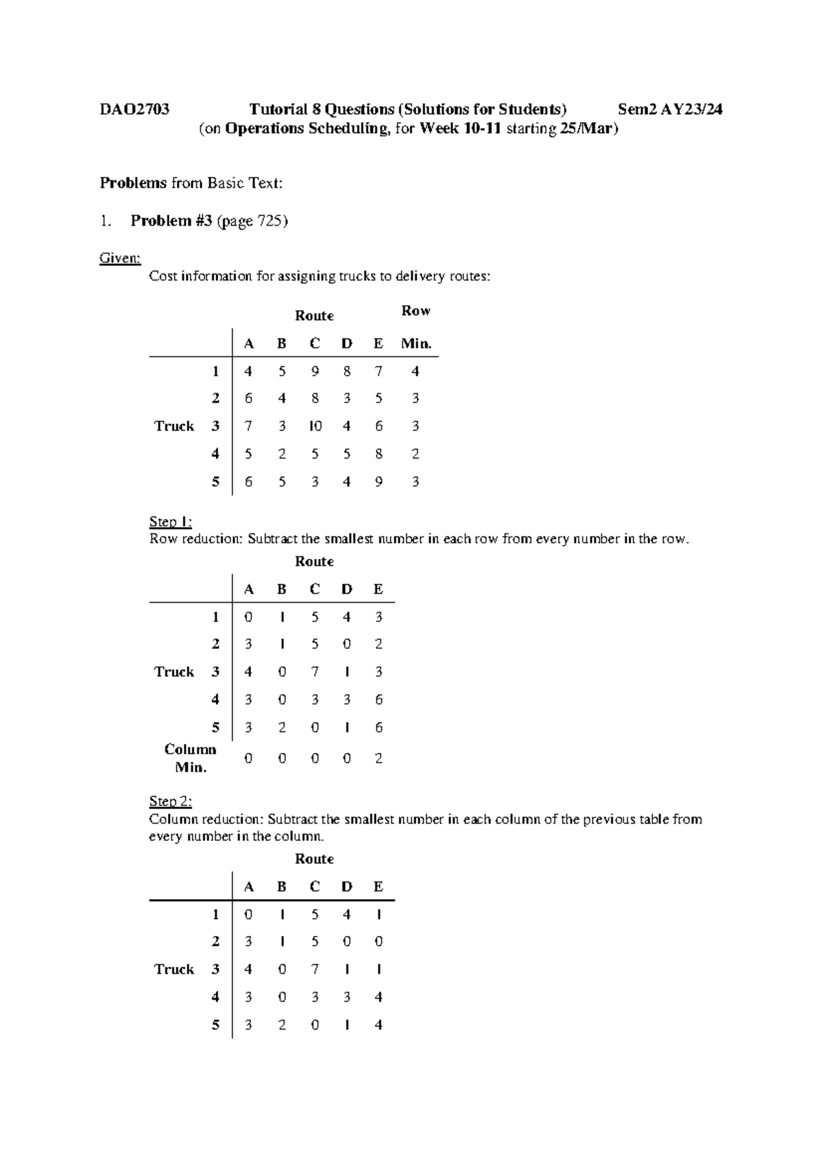 Tutorial 8 Solutions for Students (Op Scheduling) - DAO2703 Tutorial 8 Questions (Solutions for ...