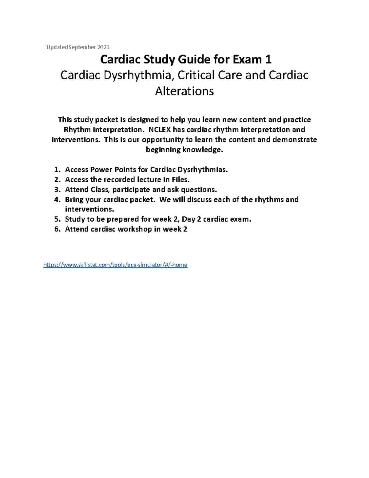 Cardiac Study Guide-DON’T Submit - `Updated September 2021 Cardiac ...