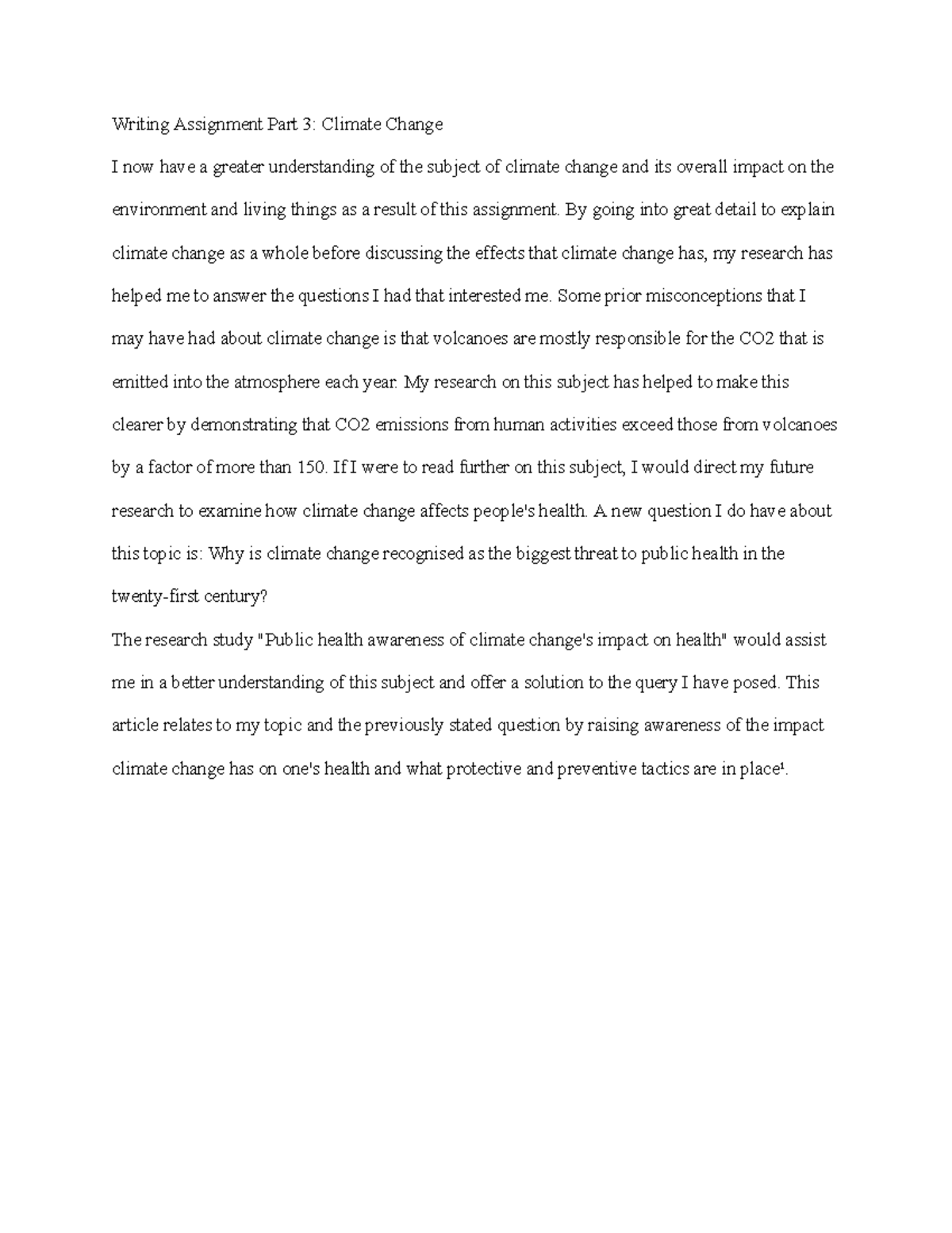 Writing Assignment Part 3 Climate Change - Writing Assignment Part 3 ...
