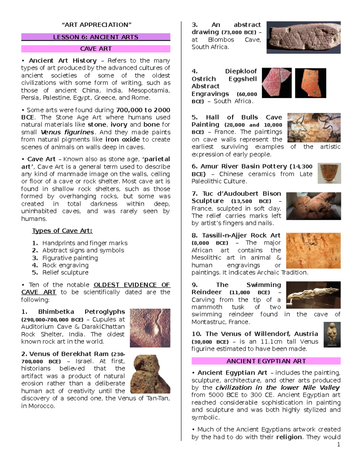 ART-APP- Midterms - “ART APPRECIATION” LESSON 6: ANCIENT ARTS CAVE ART ...