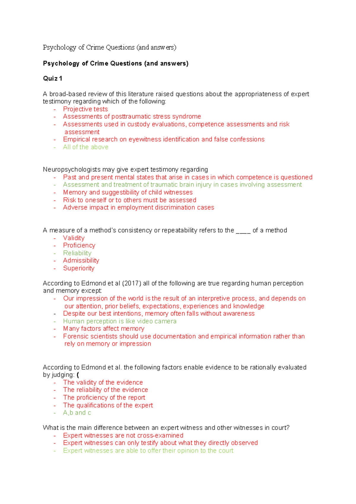 Psychology of Crime copy - Psychology of Crime Questions (and answers ...