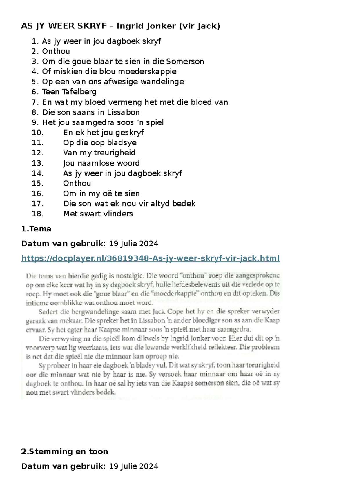 Naam van gedig: As jy weer skryf (Ingrid Jonker) navoring taak oor die ...