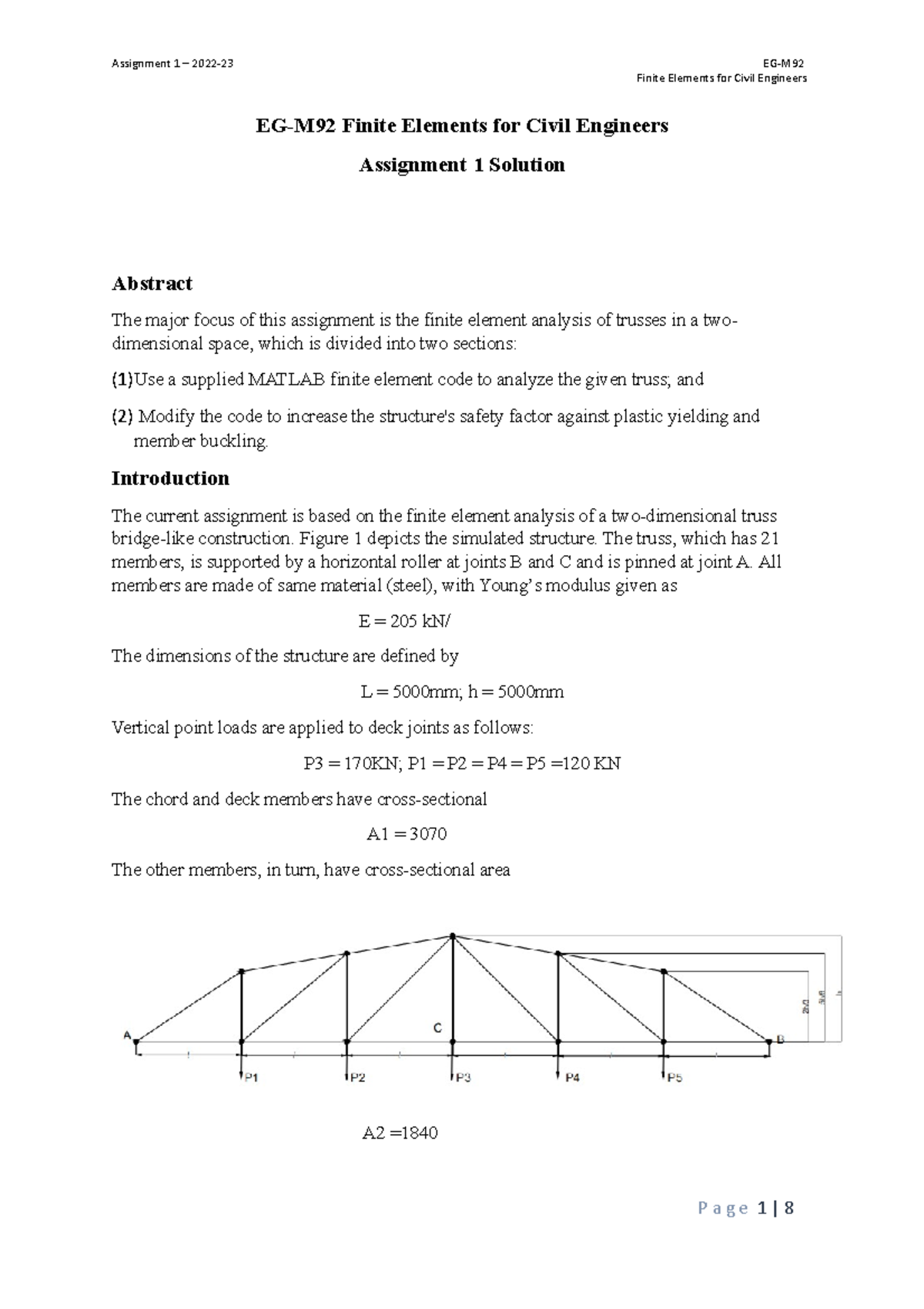 Finite Elements assgn 1 - Finite Elements for Civil Engineers EG-M92 Finite Elements for Civil ...