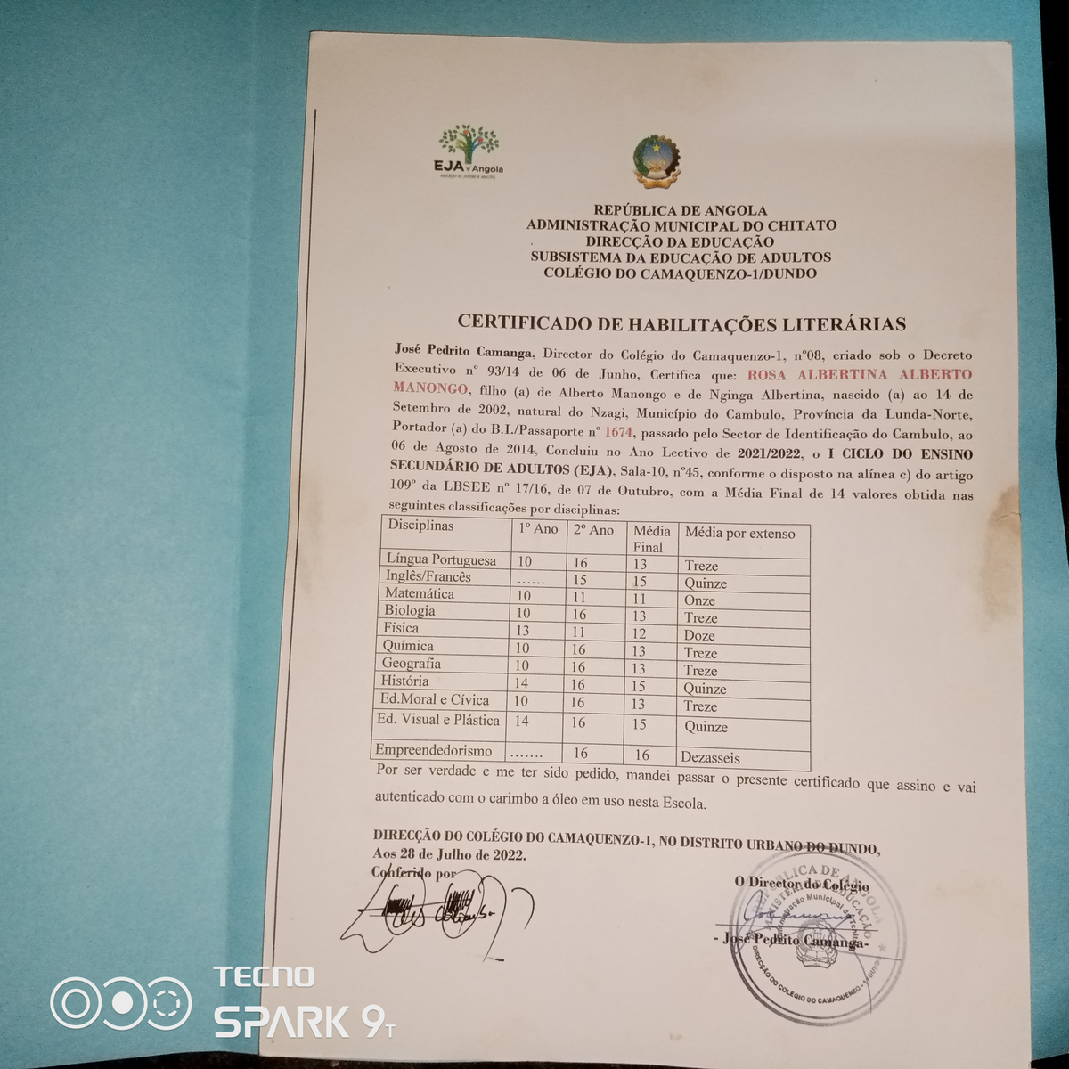 Bilhete de identidade - EJA Angola REPUBLICA DE ANGOLA ADMINISTRAÇÃO ...